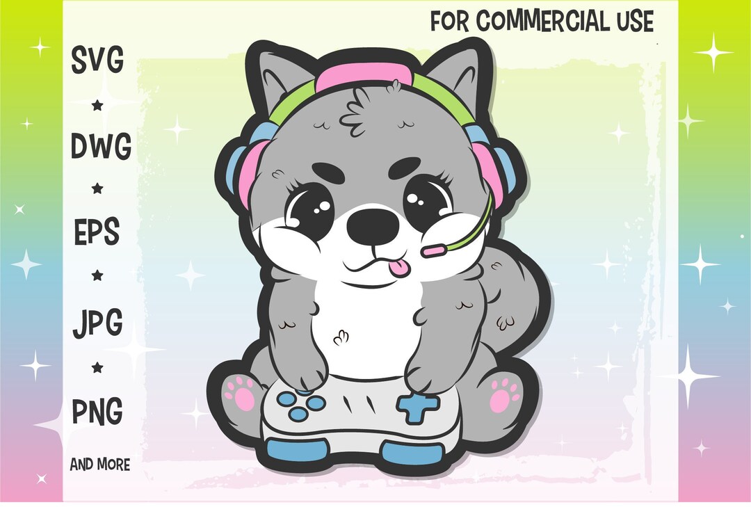 Kawaii Gamer Dog Svg Printable Stickers. Good for Cute Twitch Overlay ...
