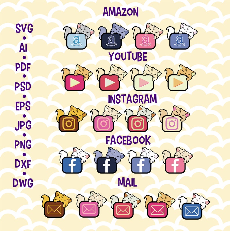 Kawaii Social Media Icons. Svg Bundle Kawaii App Icons. | Etsy UK