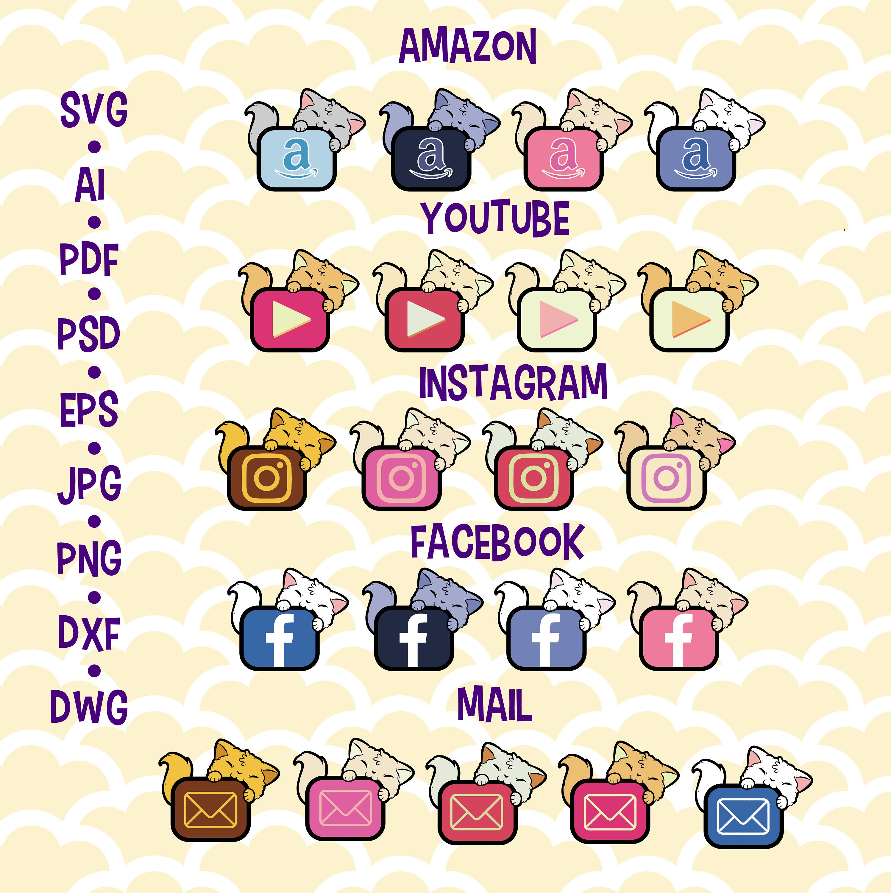 Kawaii Social Media Icons. Svg Bundle Kawaii App Icons. | Etsy UK