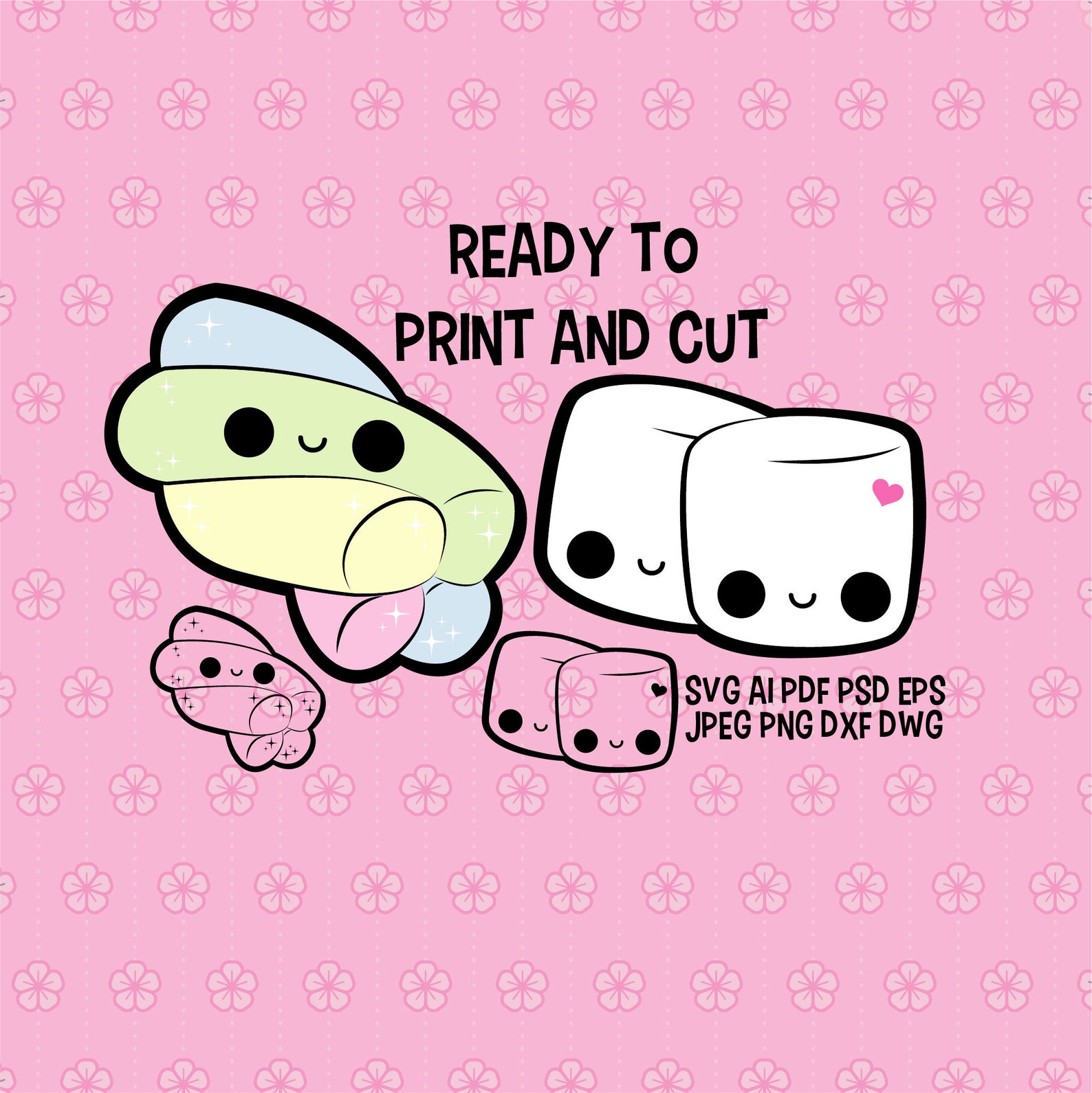Marshmallow Kawaii Svg File. Printable Digital Stickers. | Etsy