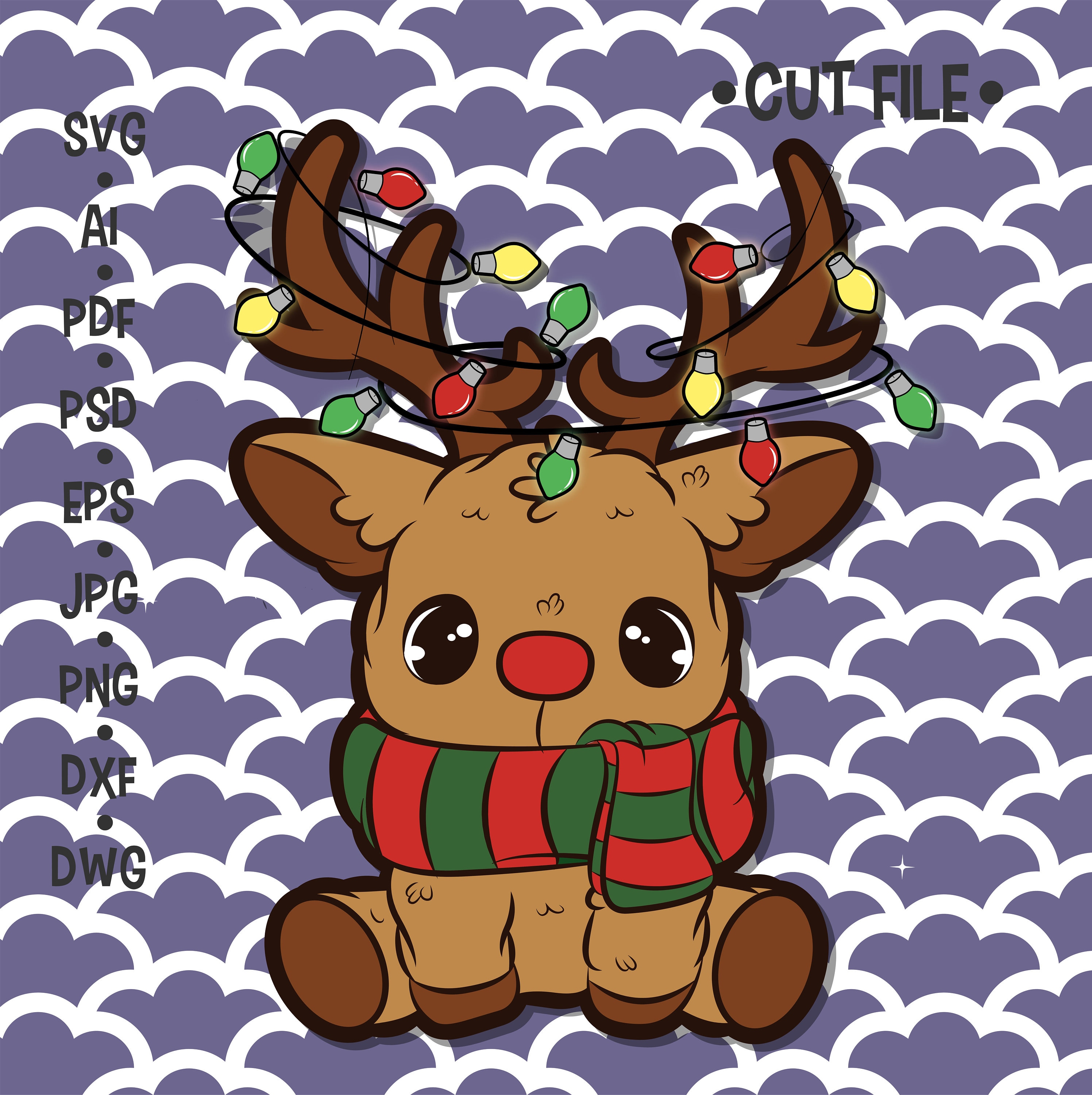 Kawaii Reindeer Svg is a Christmas Clipart in Digital | Etsy