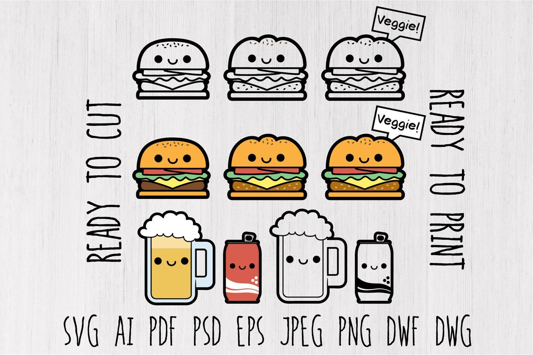 Fast Food Clipart Svg, Kawaii Printable Sticker Crafting Material Cut ...