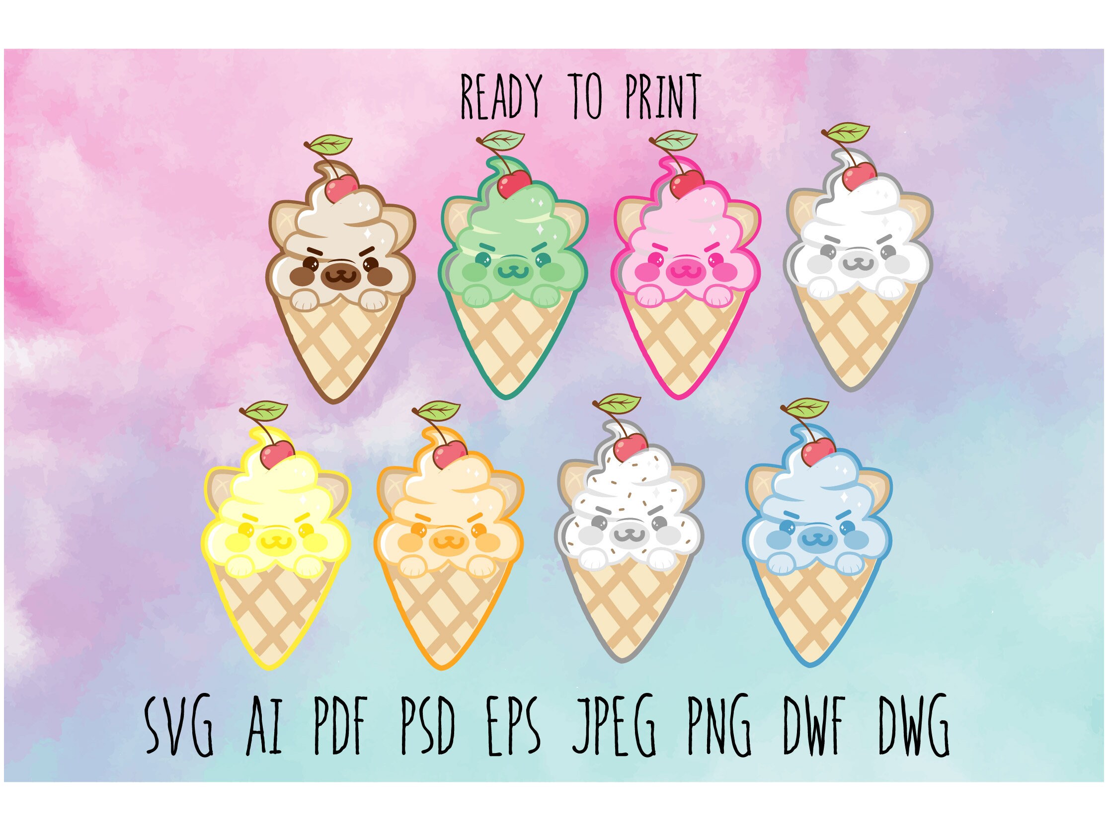 Sticker Bundle Ice Cream Printable Clipart Crafting Ideas - Etsy UK