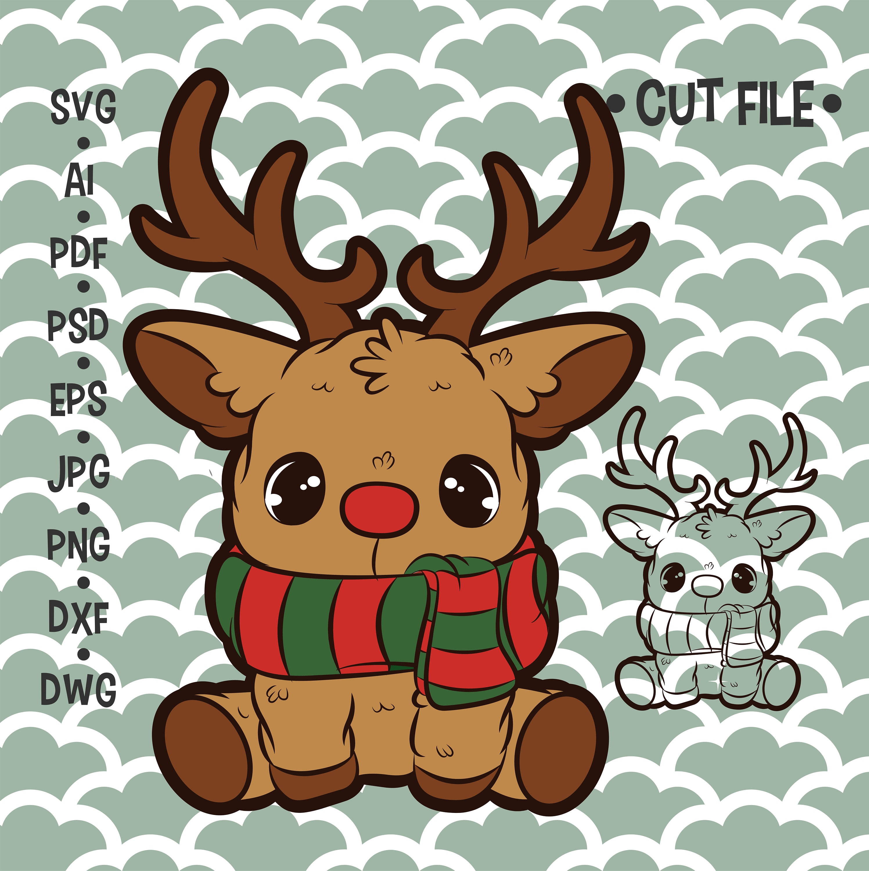 Kawaii Reindeer Svg is a Christmas Clipart in Digital | Etsy