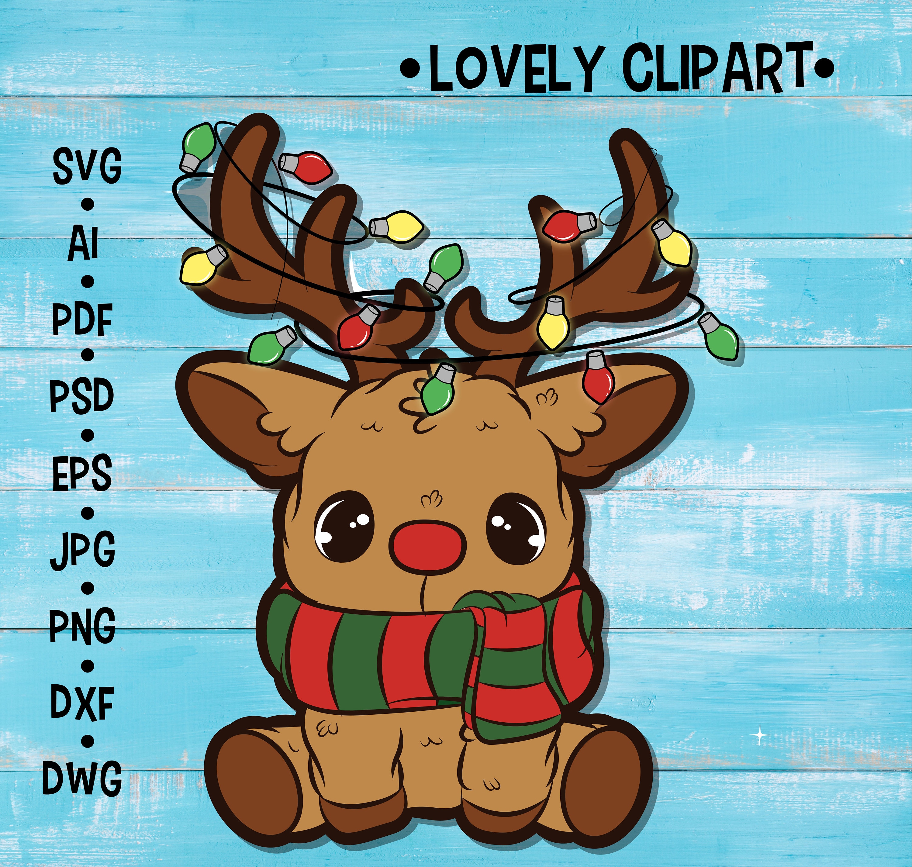 Kawaii Reindeer Svg is a Christmas Clipart in Digital | Etsy