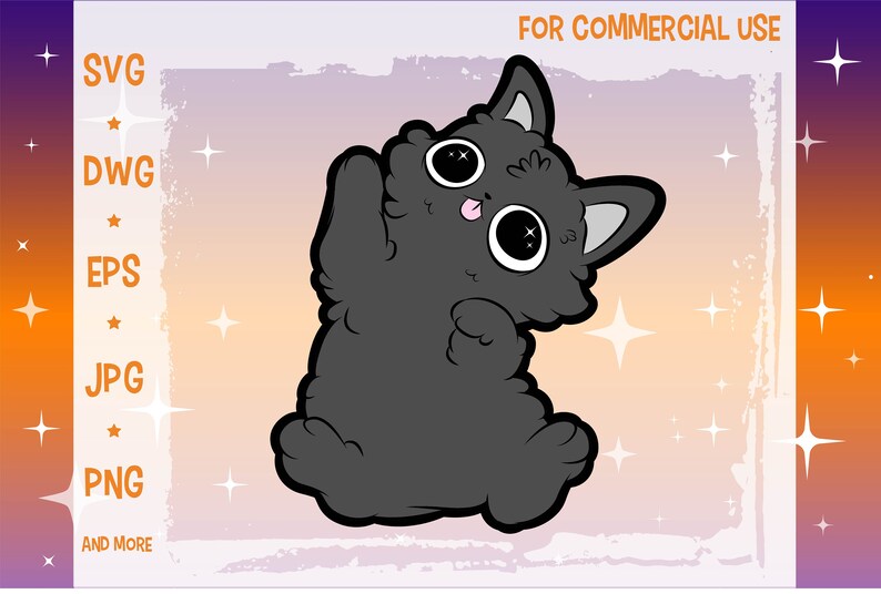 Black Cat Svg File for Commercial Use. Digital Download Ready. Kawaii ...