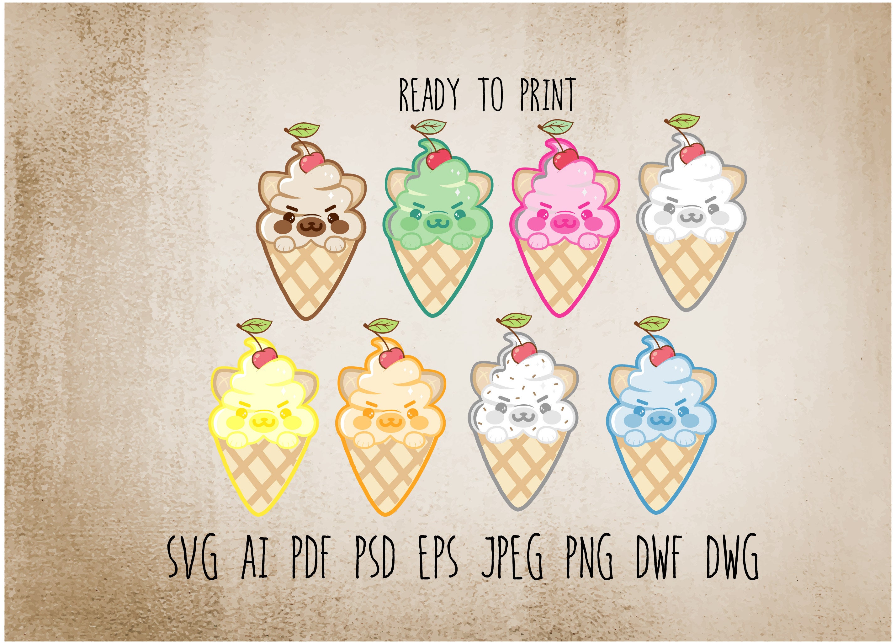 Sticker Bundle Ice Cream Printable Clipart Crafting Ideas - Etsy UK