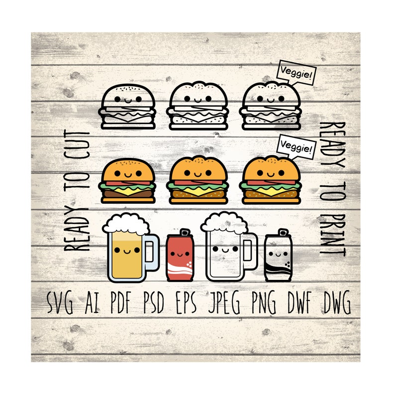 Fast Food Clipart Svg Kawaii Printable Sticker Crafting - Etsy