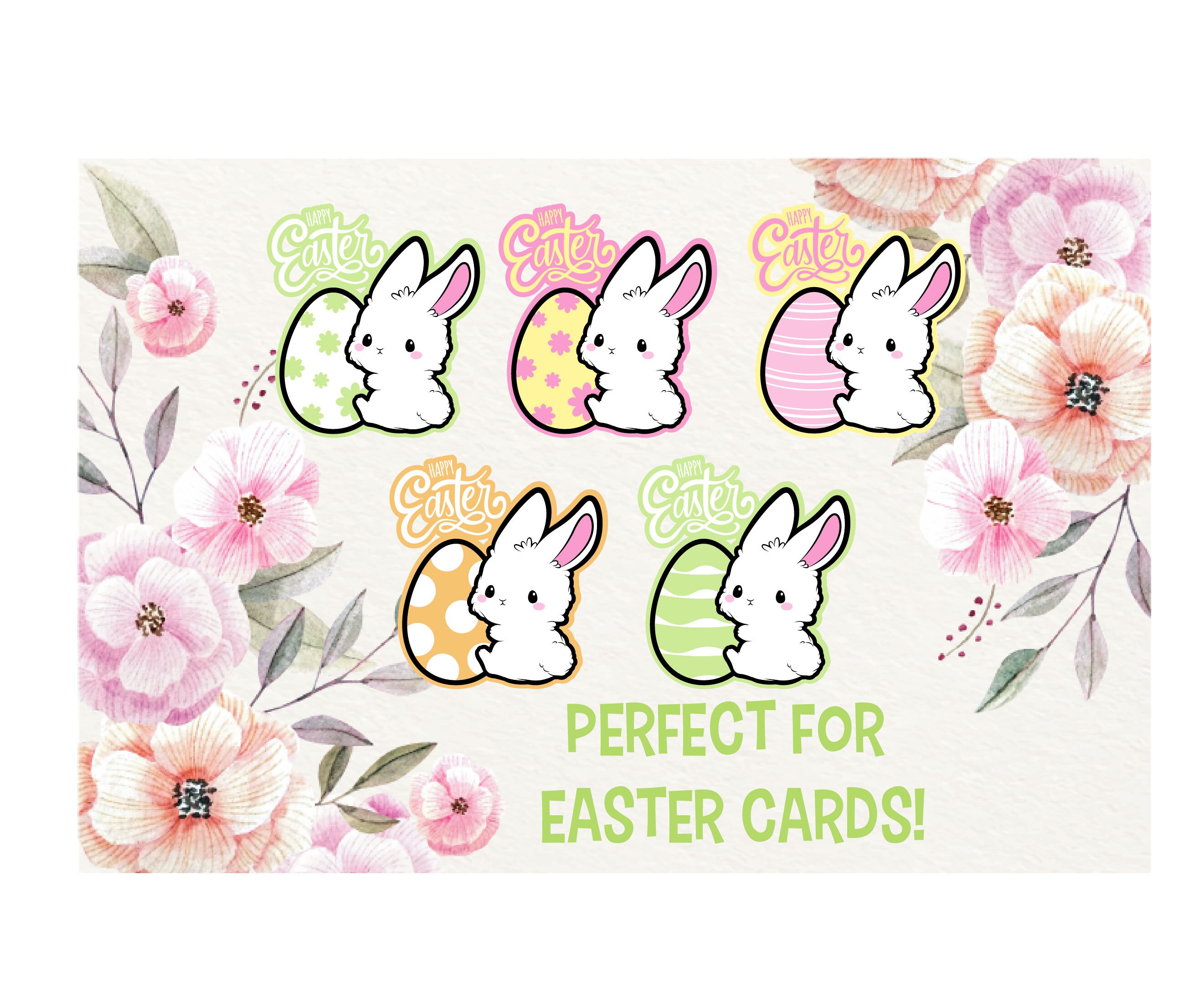 Happy easter svg kawaii easter egg clipart and bunny clipart. | Etsy