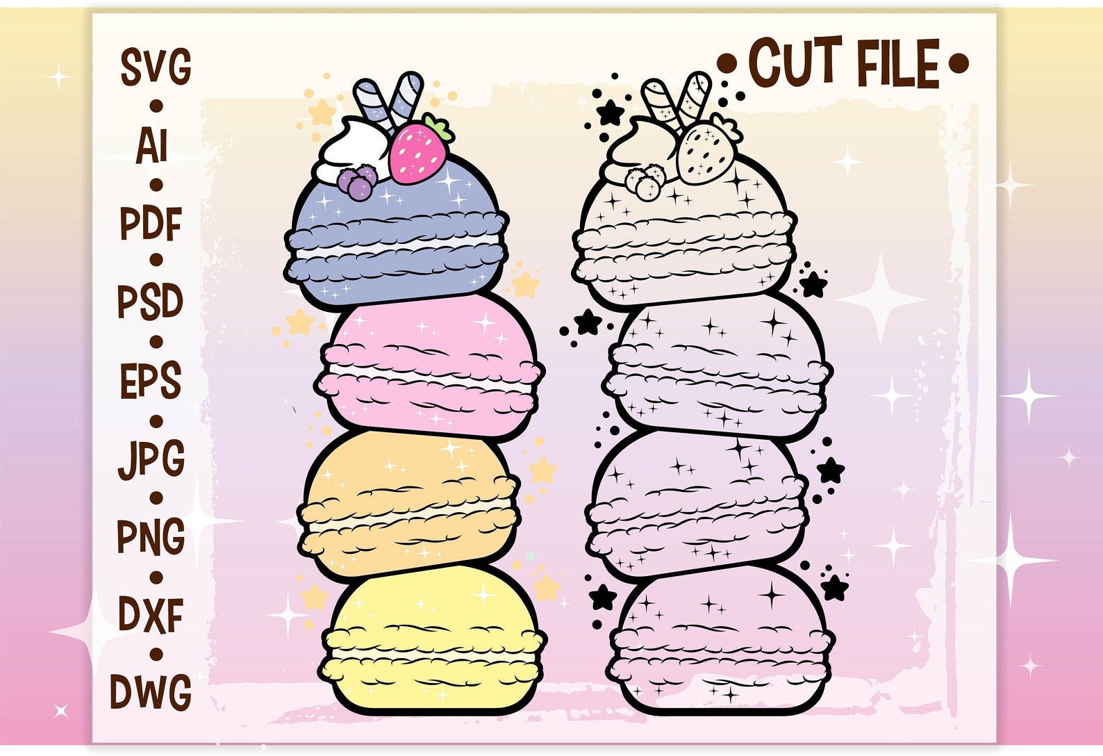 Kawaii Macarons Svg File. Food Clipart to Create Lovely - Etsy