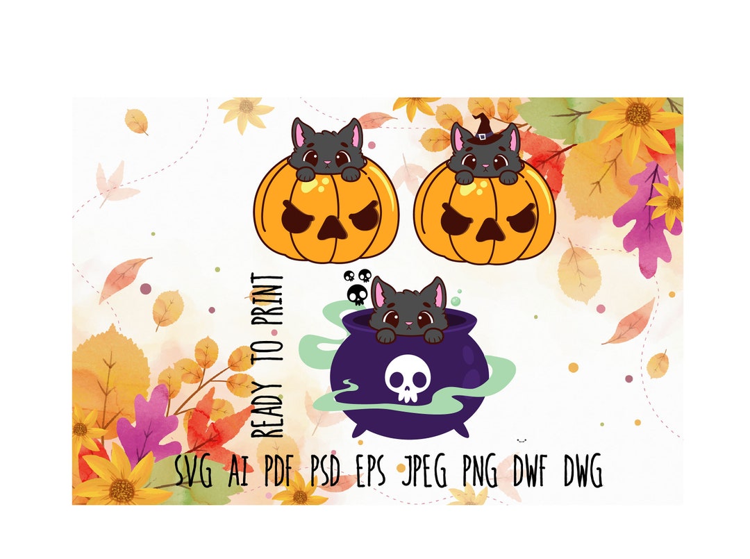 Svg Bundle Halloween Black Cat, Printable Clipart Sticker for Crafting ...