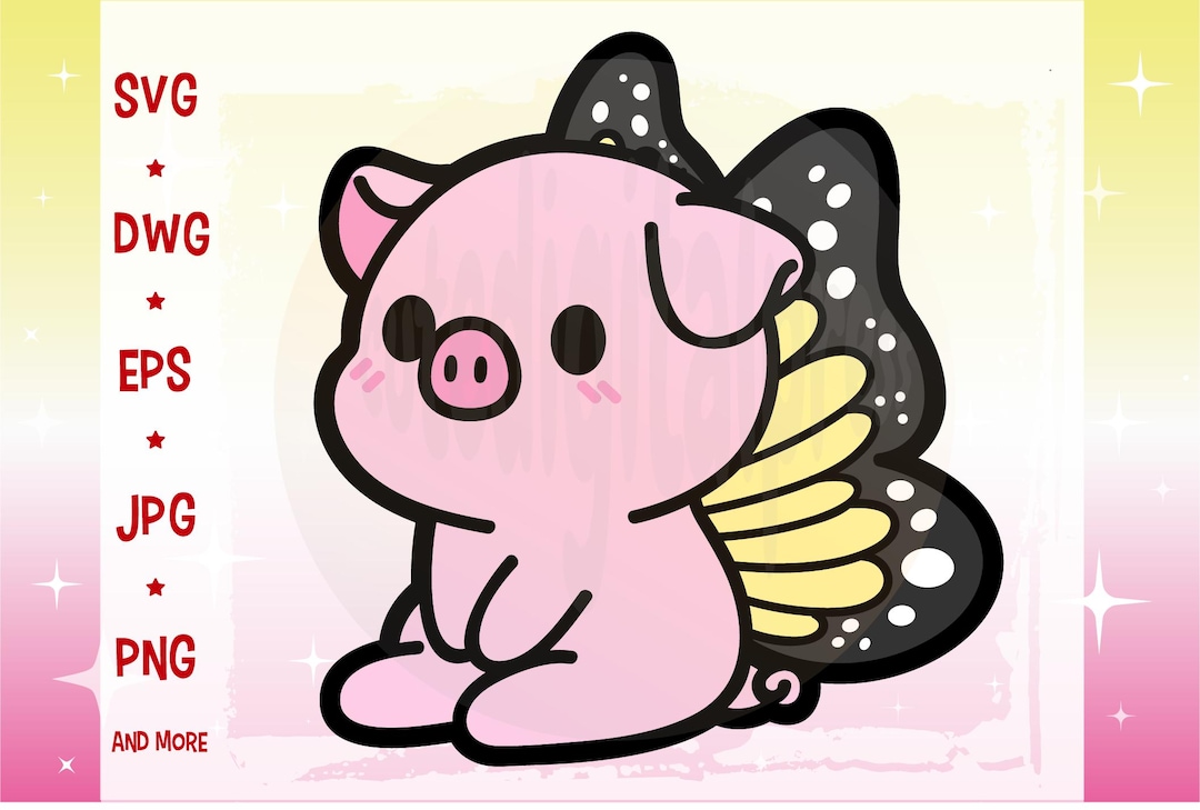 Adorable Digital File of Cute Sitting Piglet With Butterfly Wings ...