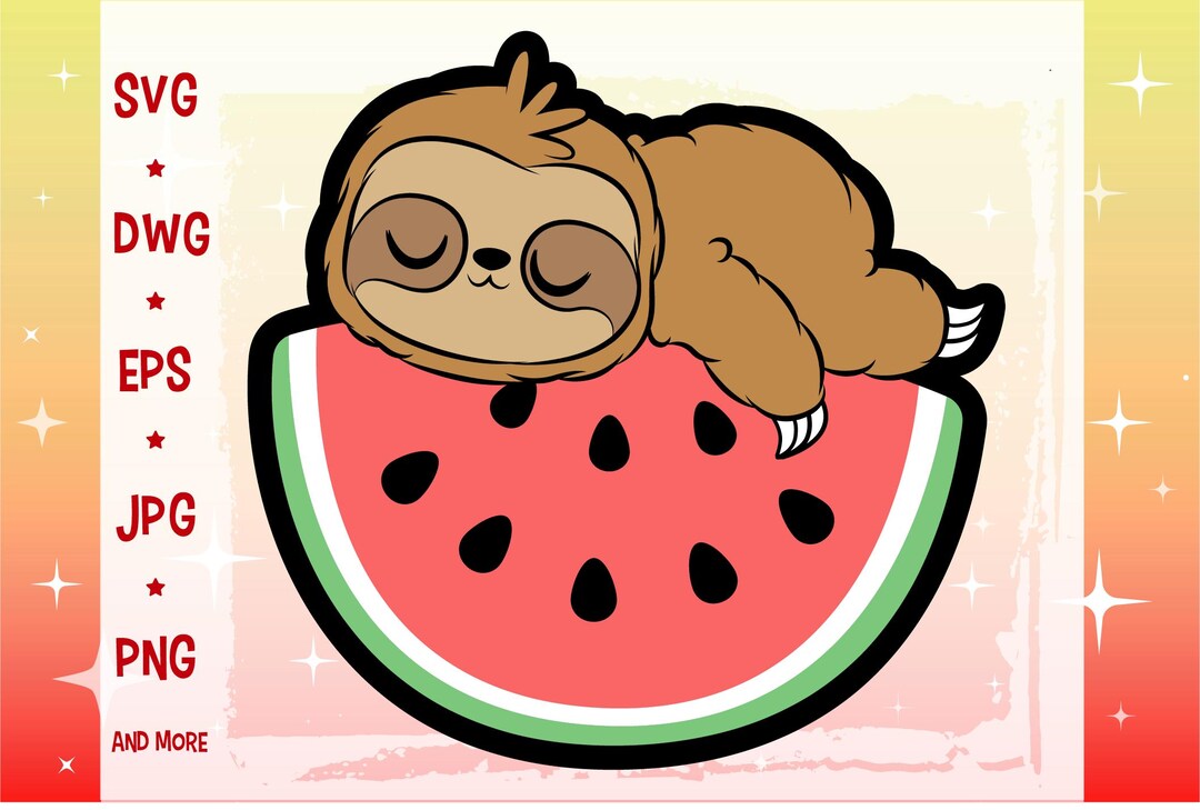 Adorable Digital File of Sloth Sleeping on a Watermelon Slice - Kawaii ...