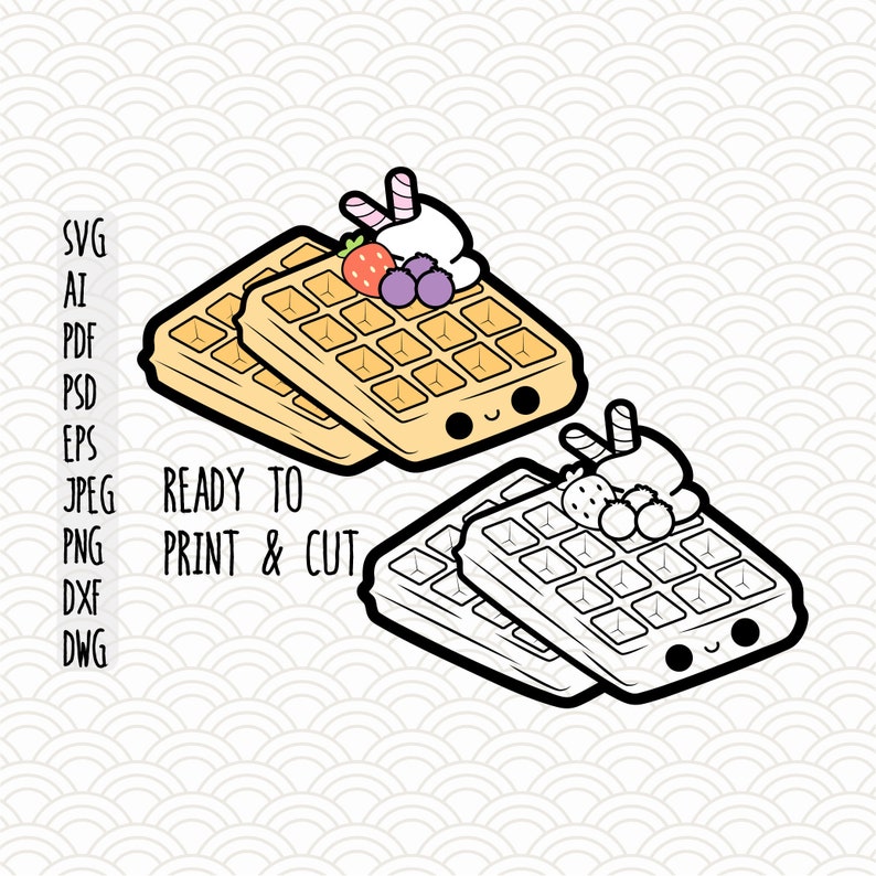 Waffle svg kawaii svg printable stickers. food clipart in | Etsy