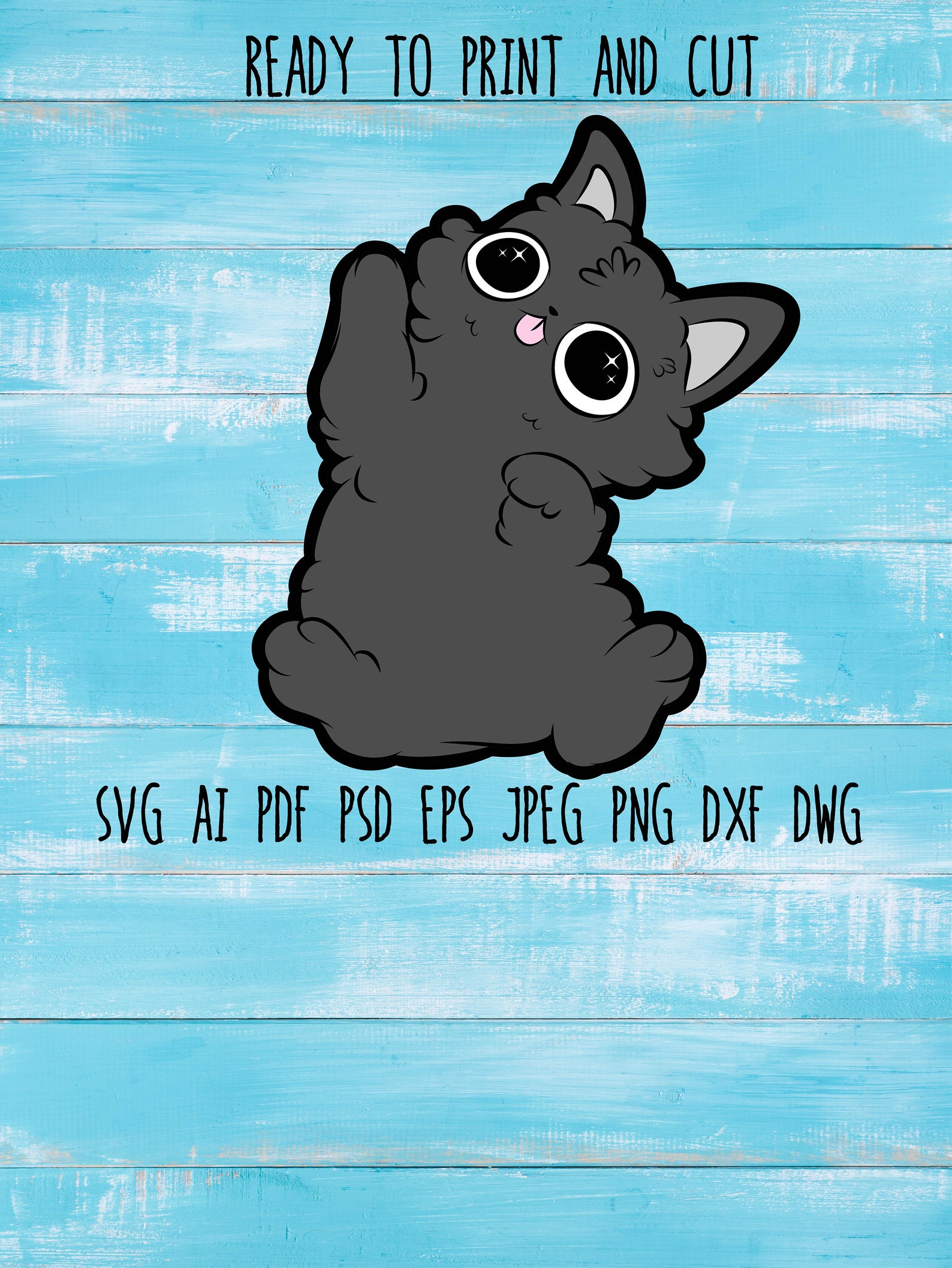 Black Cat Svg File for Commercial Use. Digital Download Ready. Kawaii ...