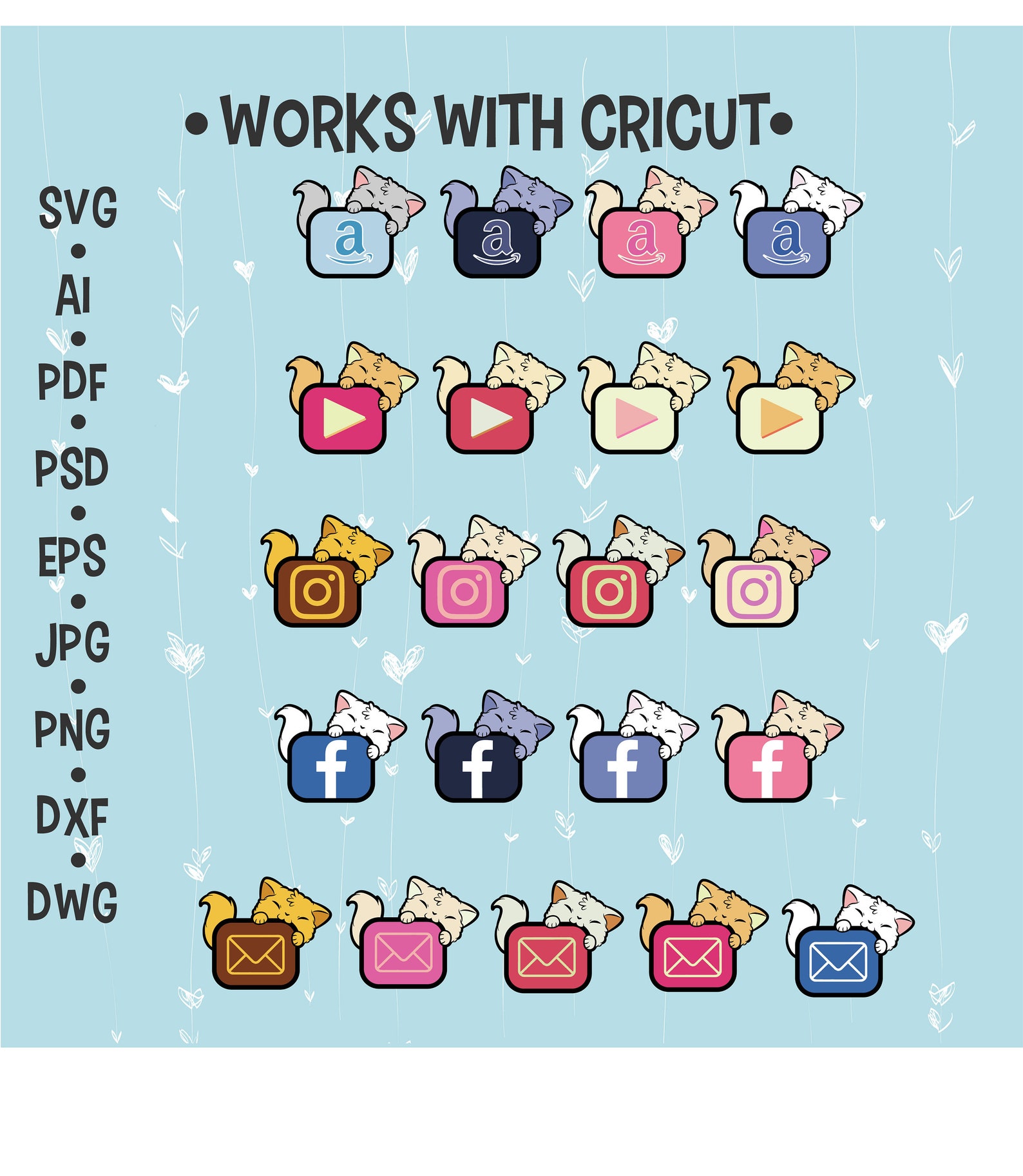 Kawaii Social Media Icons. Svg Bundle Kawaii App Icons. - Etsy