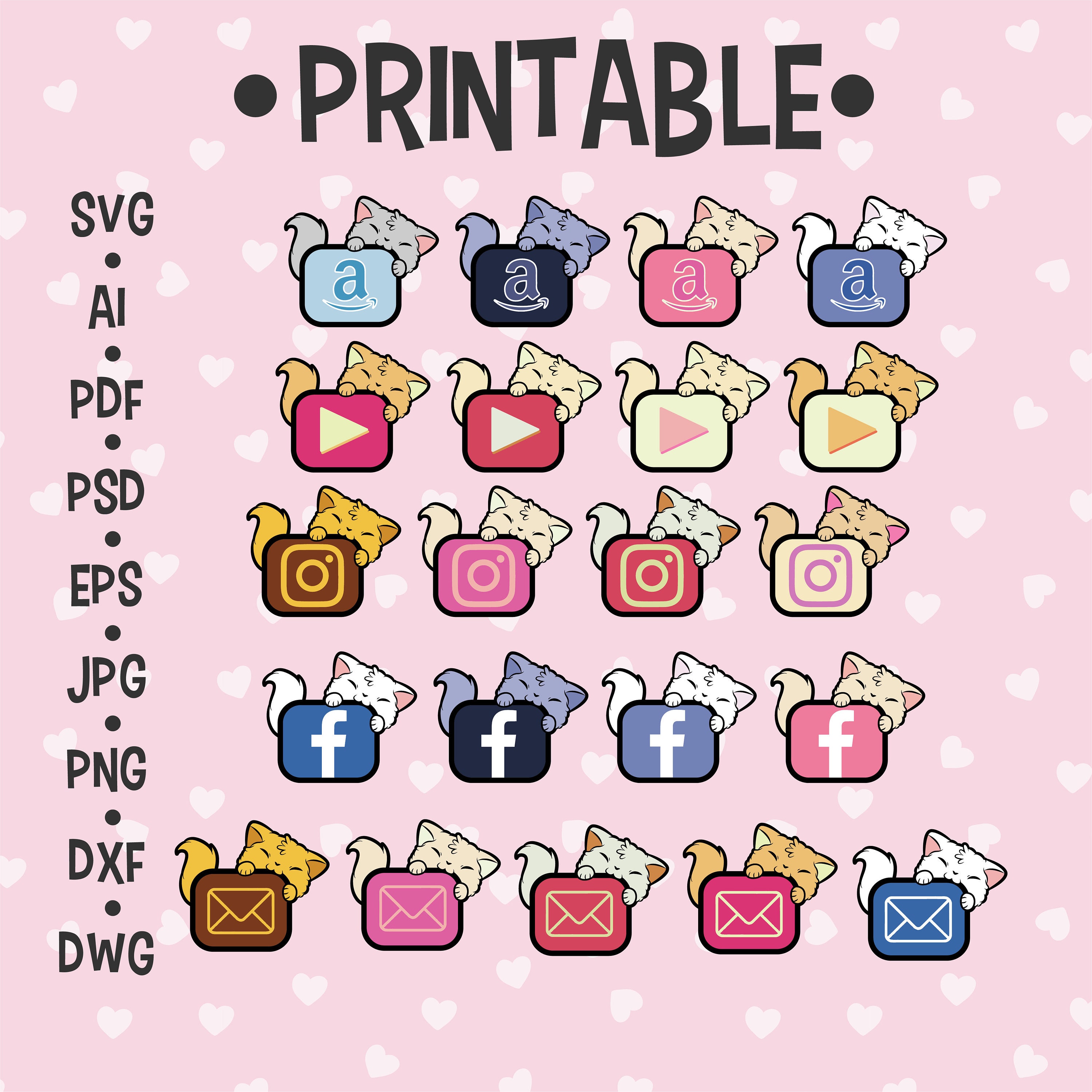 Kawaii Social Media Icons. Svg Bundle Kawaii App Icons. | Etsy UK