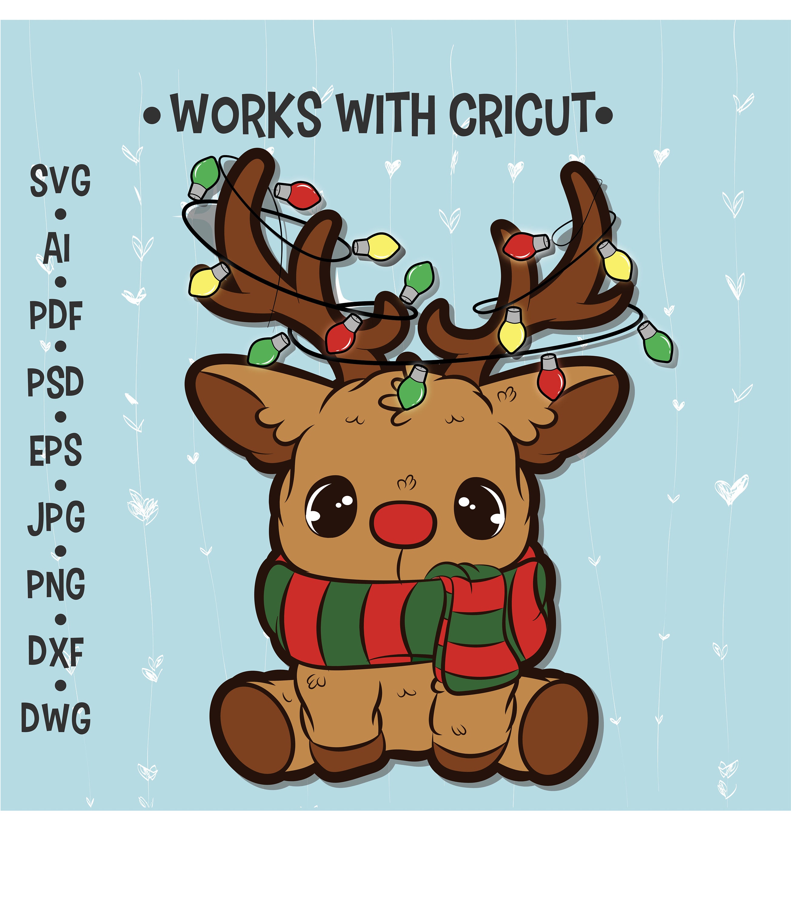 Kawaii Reindeer Svg is a Christmas Clipart in Digital | Etsy