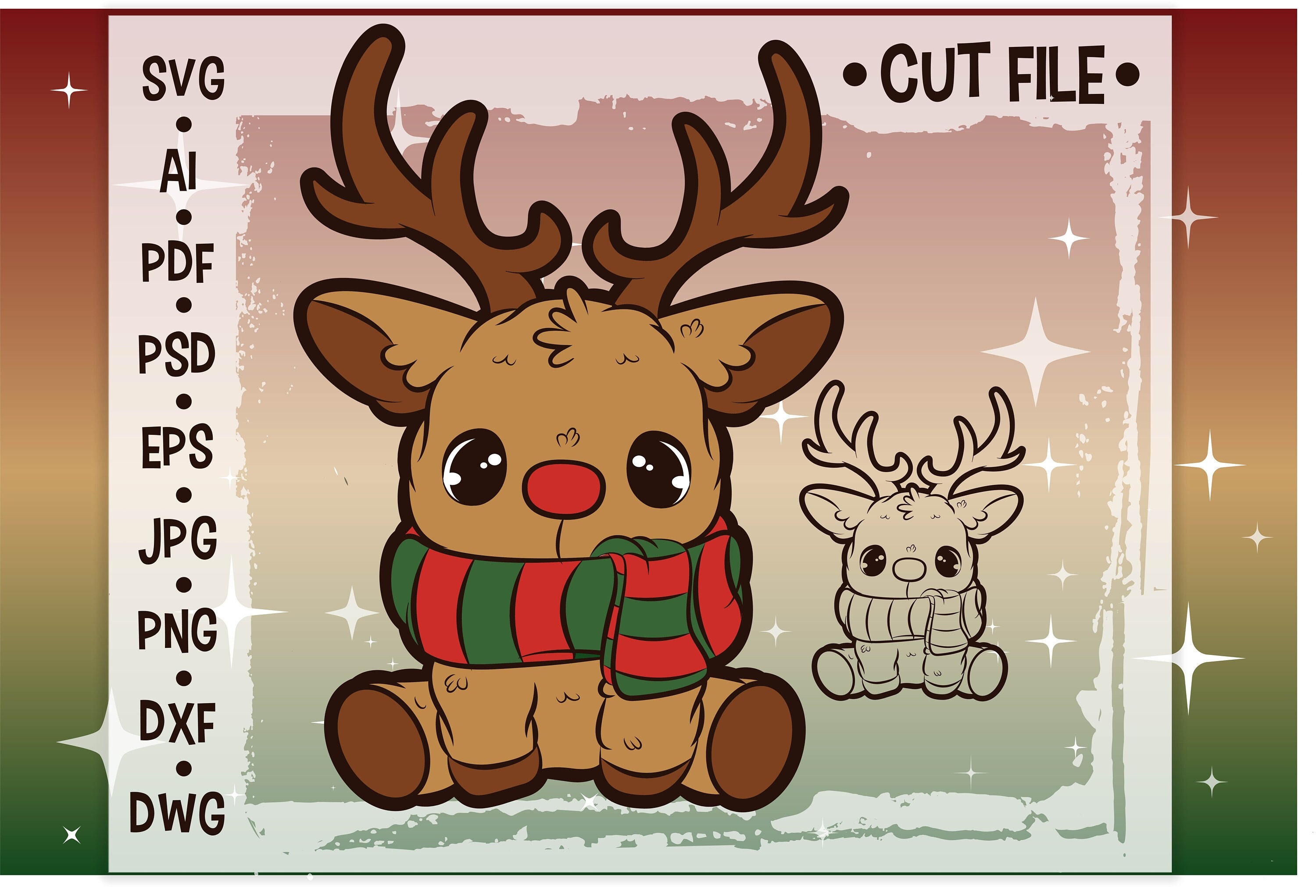 Kawaii Reindeer Svg. Kawaii Christmas Clipart for Digital - Etsy