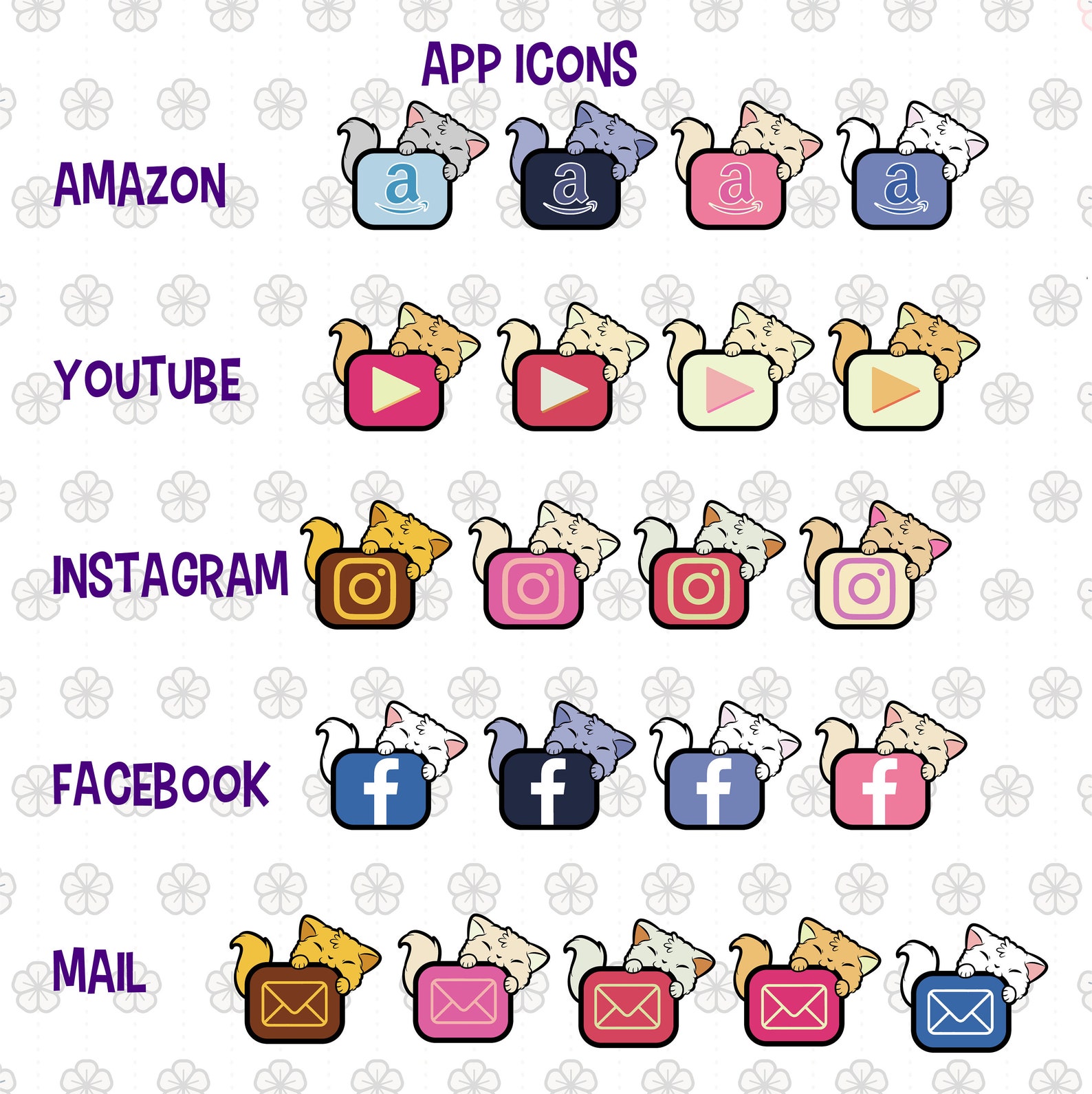 Kawaii Social Media Icons. Svg Bundle Kawaii App Icons. | Etsy UK