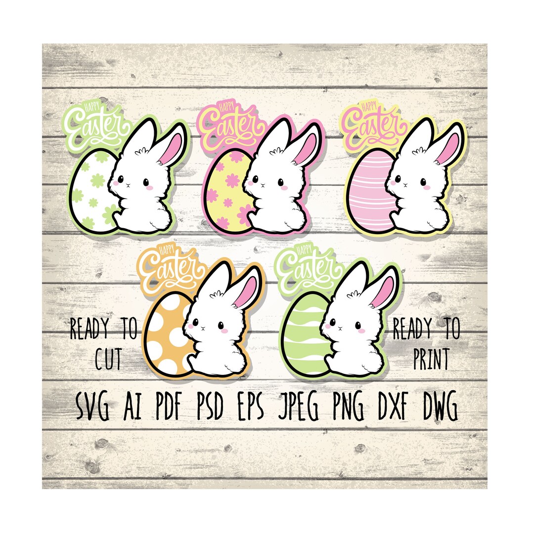 Happy Easter Svg, Kawaii Easter Egg Clipart and Bunny Clipart ...