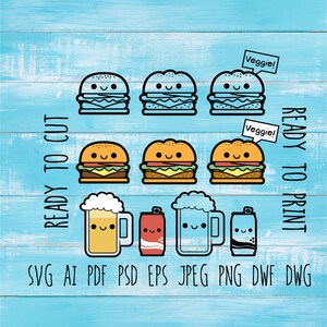 Fast Food Clipart Svg, Kawaii Printable Sticker Crafting Material Cut ...