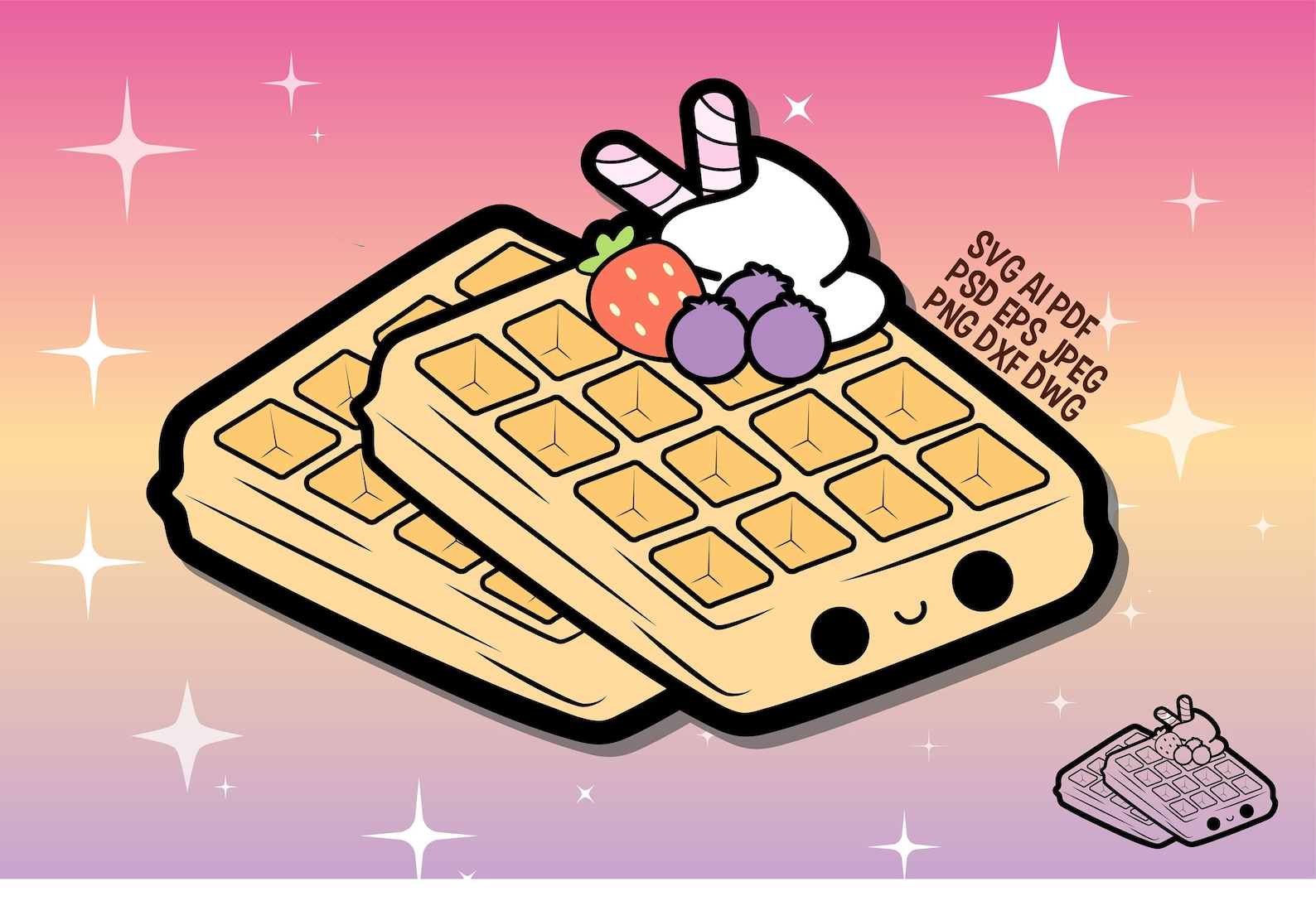 Waffle Svg Kawaii Svg Printable Stickers. Food Clipart in - Etsy