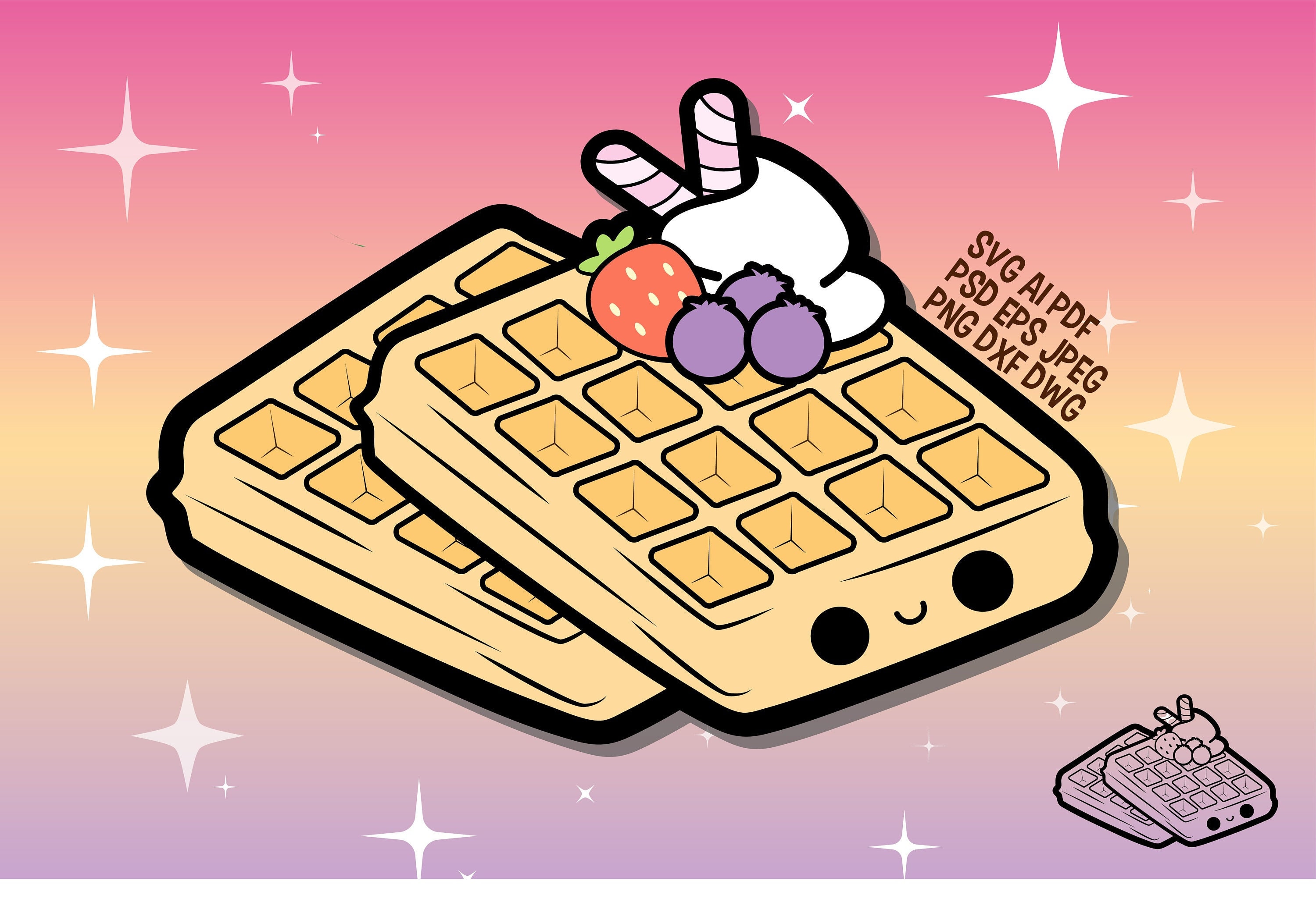 Waffle Svg Kawaii Svg Printable Stickers. Food Clipart in - Etsy