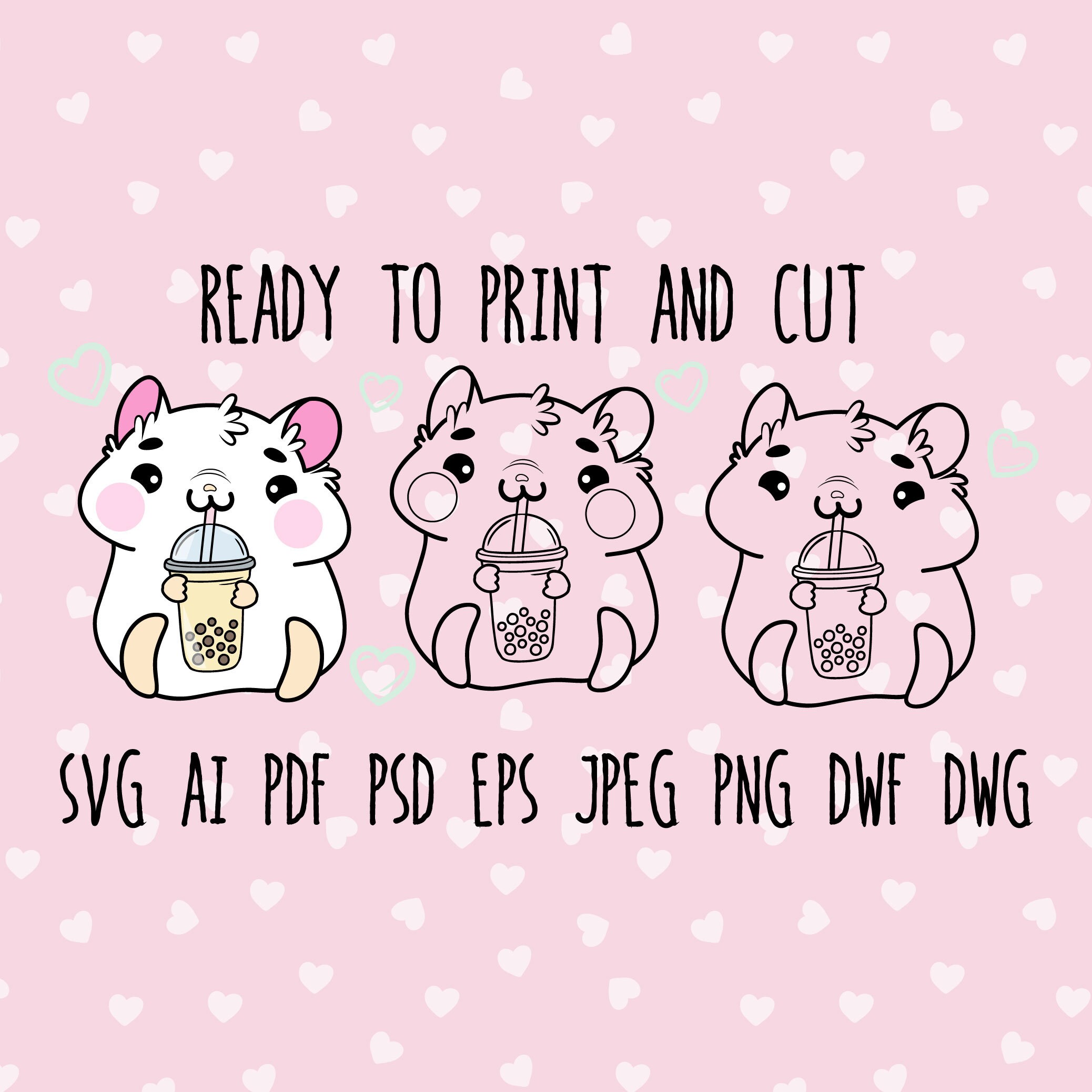 This cute hamster svg is perfect for printing kawaii stickers. | Etsy