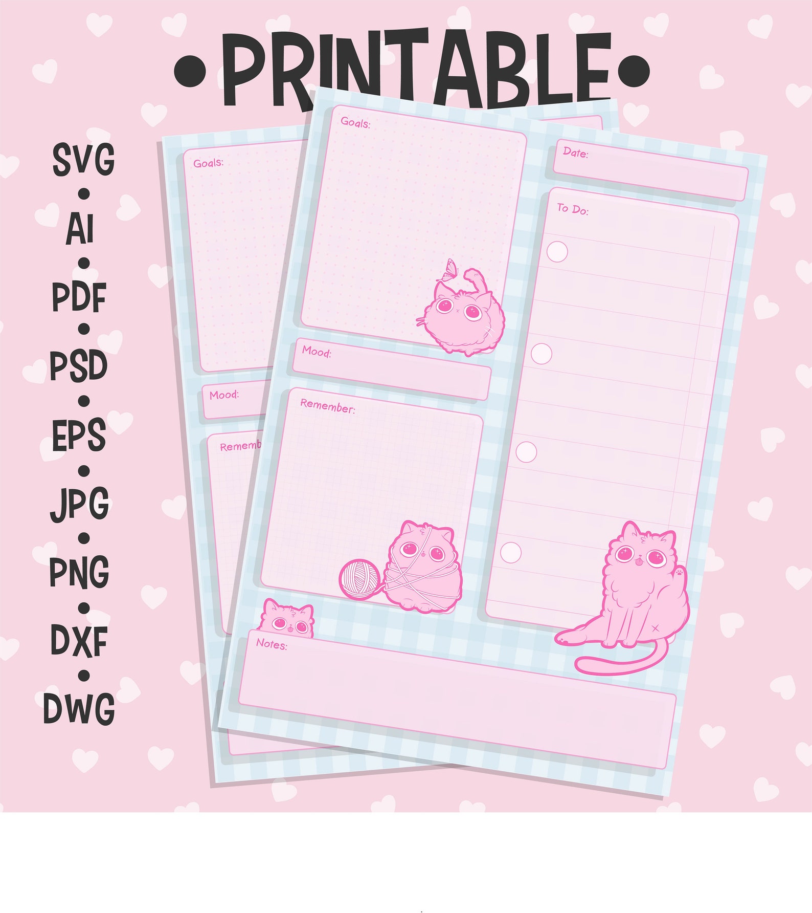 Printable and Cute Daily Planner. Kawaii Clipart for to Do | Etsy
