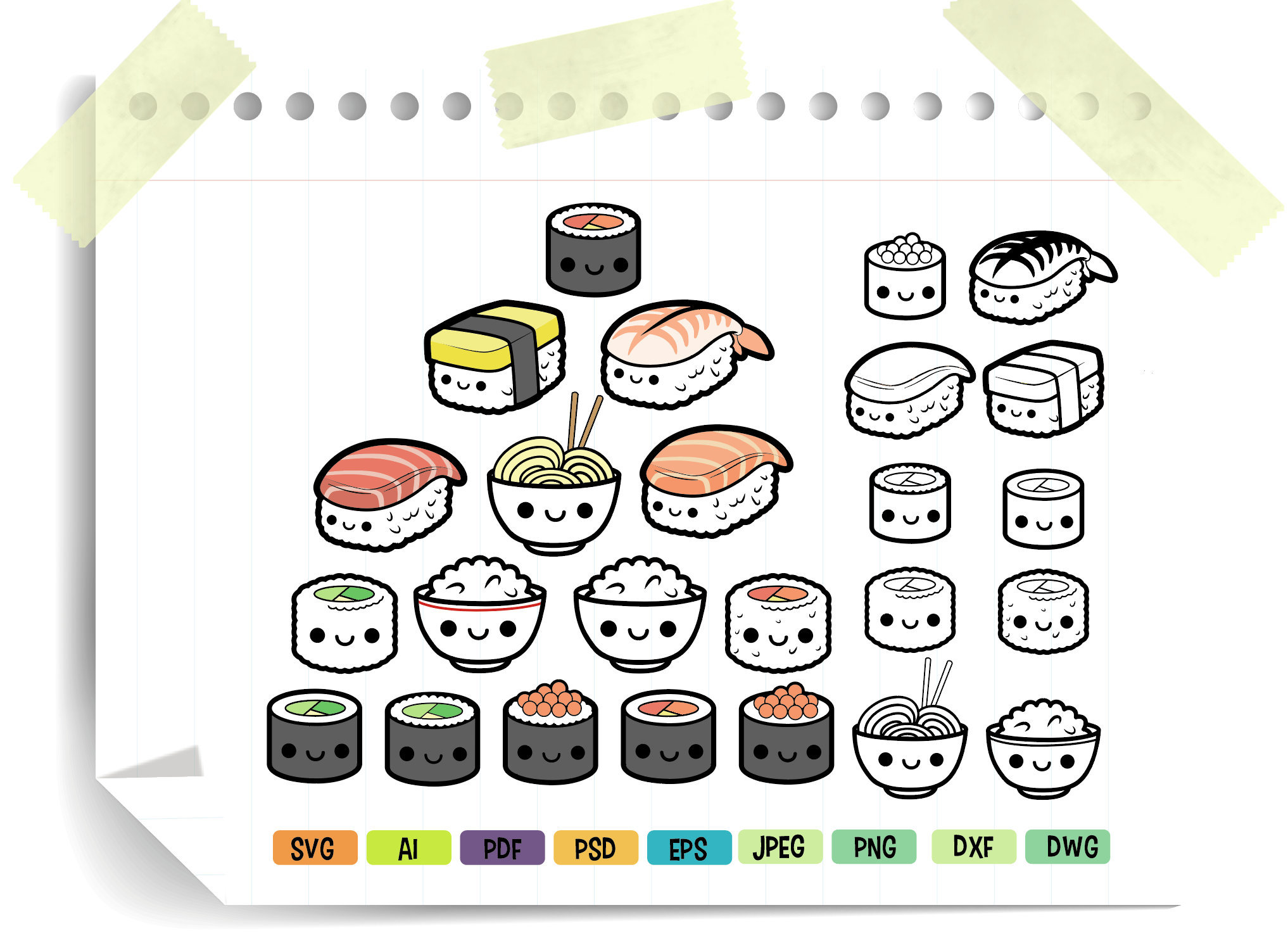 Sushi svg clipart cut file printable stickers crafting | Etsy