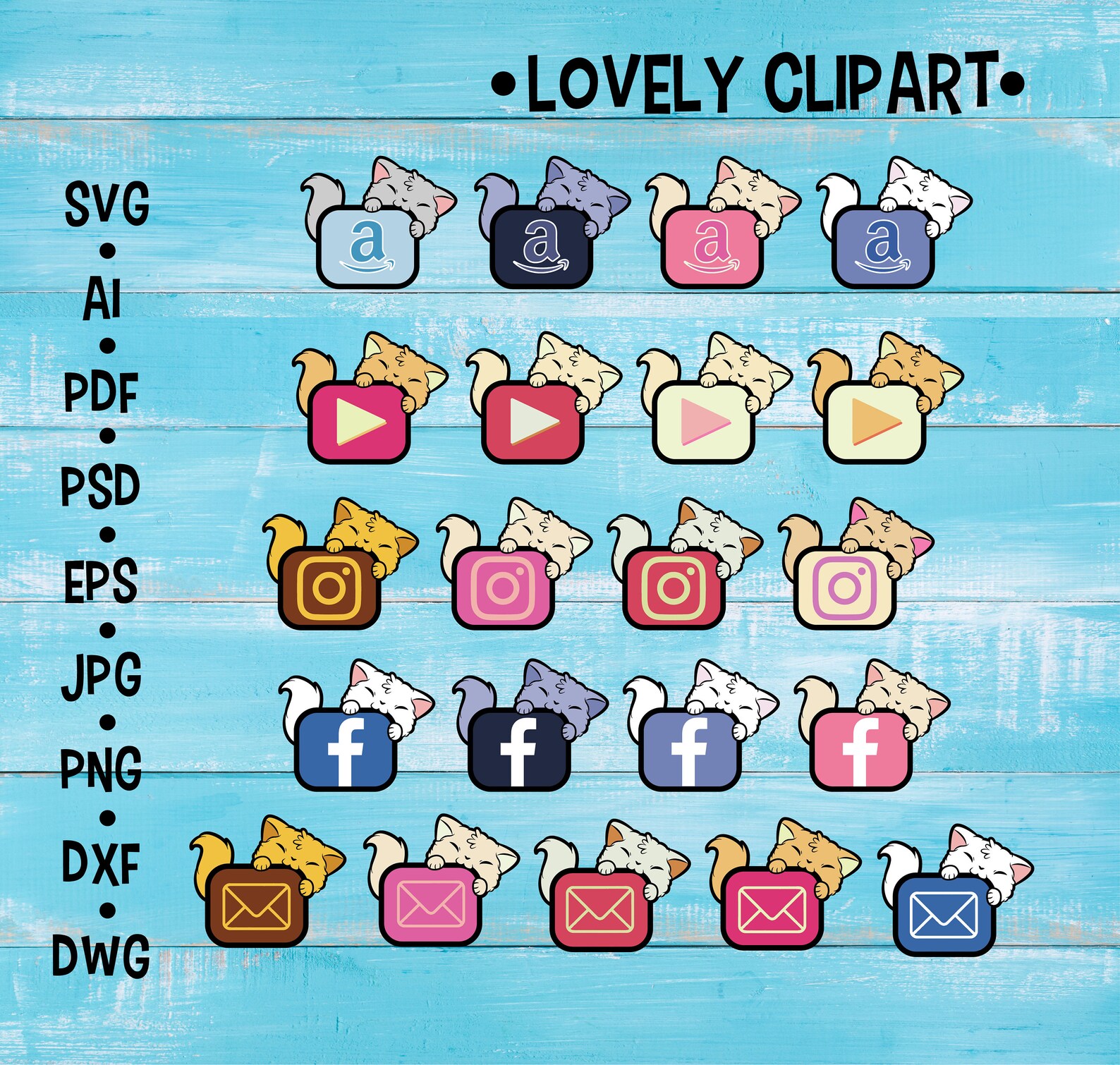 Kawaii Social Media Icons. Svg Bundle Kawaii App Icons. | Etsy UK