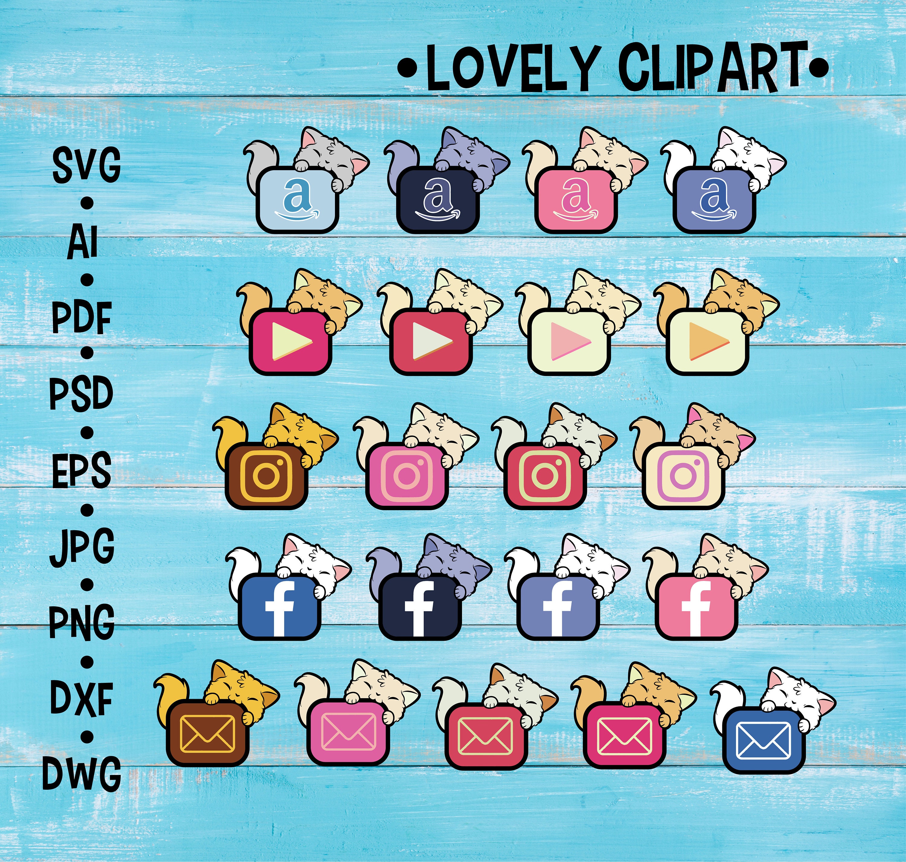 Kawaii Social Media Icons. Svg Bundle Kawaii App Icons. | Etsy UK