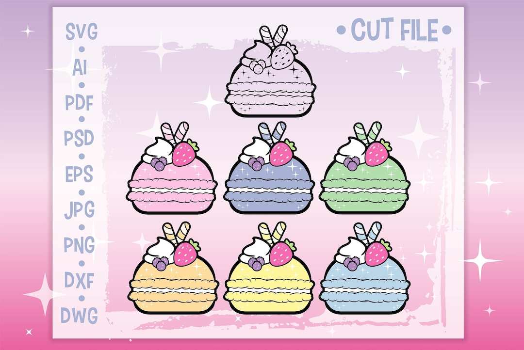 Kawaii Macarons Svg File. Food Clipart to Create Lovely Macaron Sticker ...