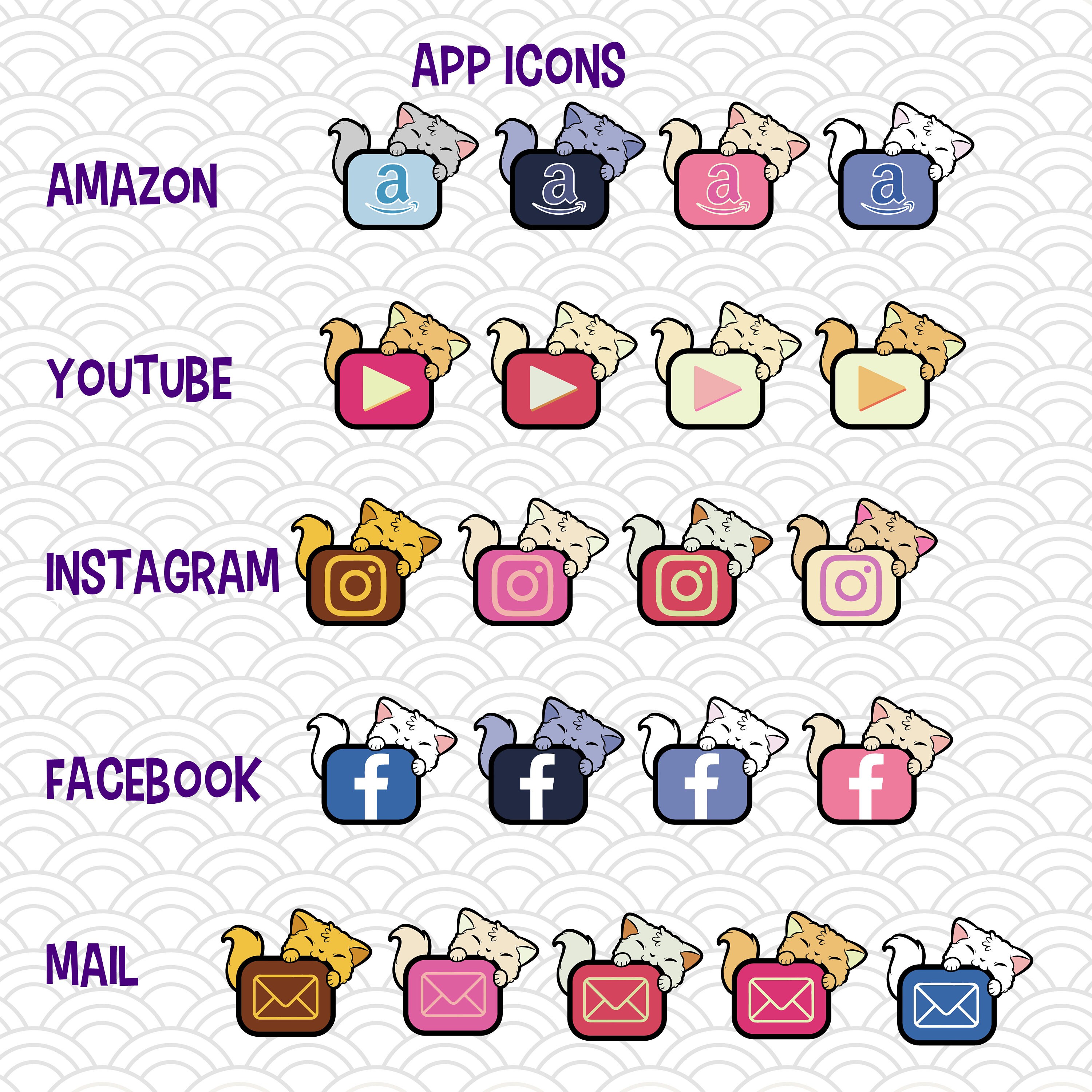 Kawaii Social Media Icons. Svg Bundle Kawaii App Icons. | Etsy UK