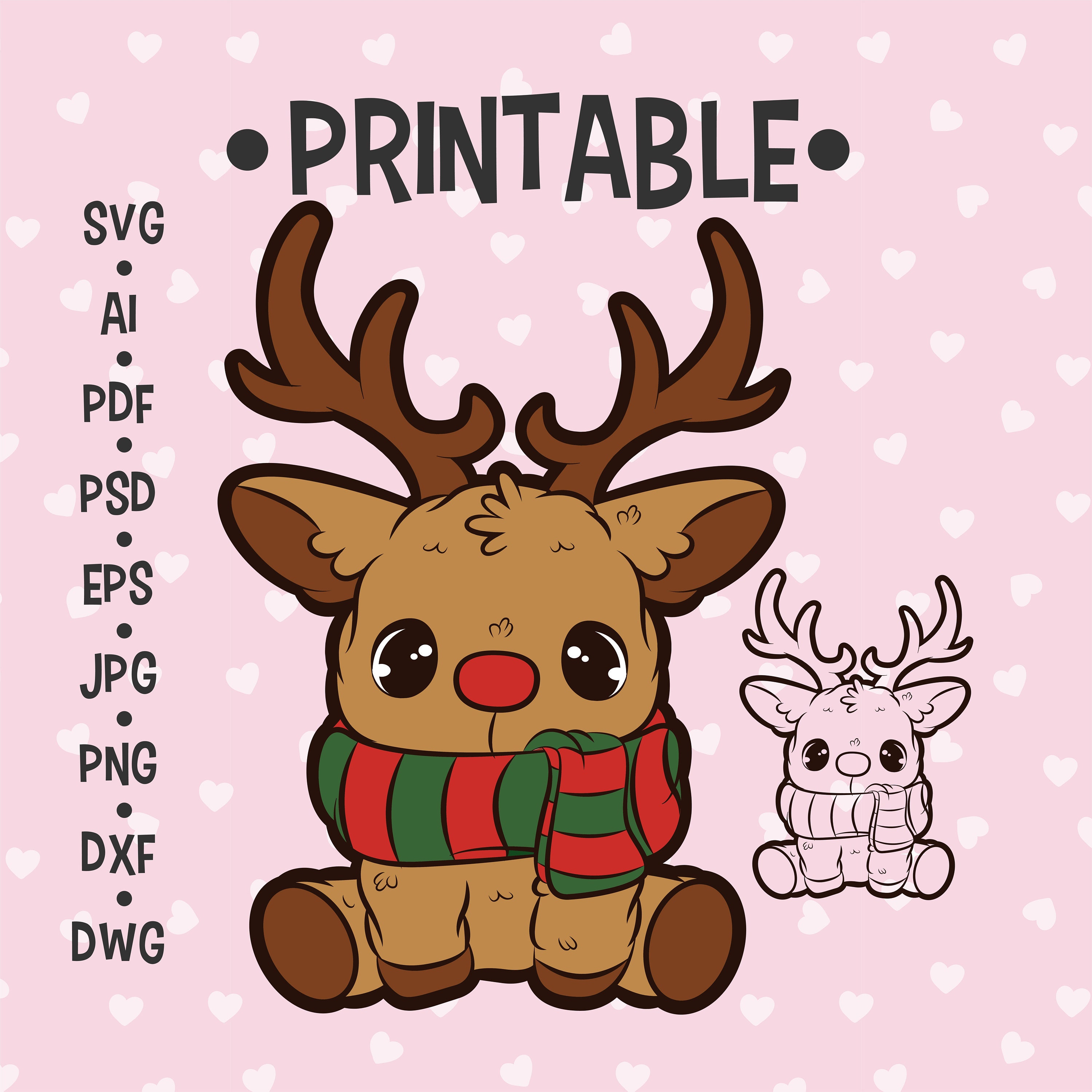 Kawaii Reindeer Svg. Kawaii Christmas Clipart for Digital - Etsy