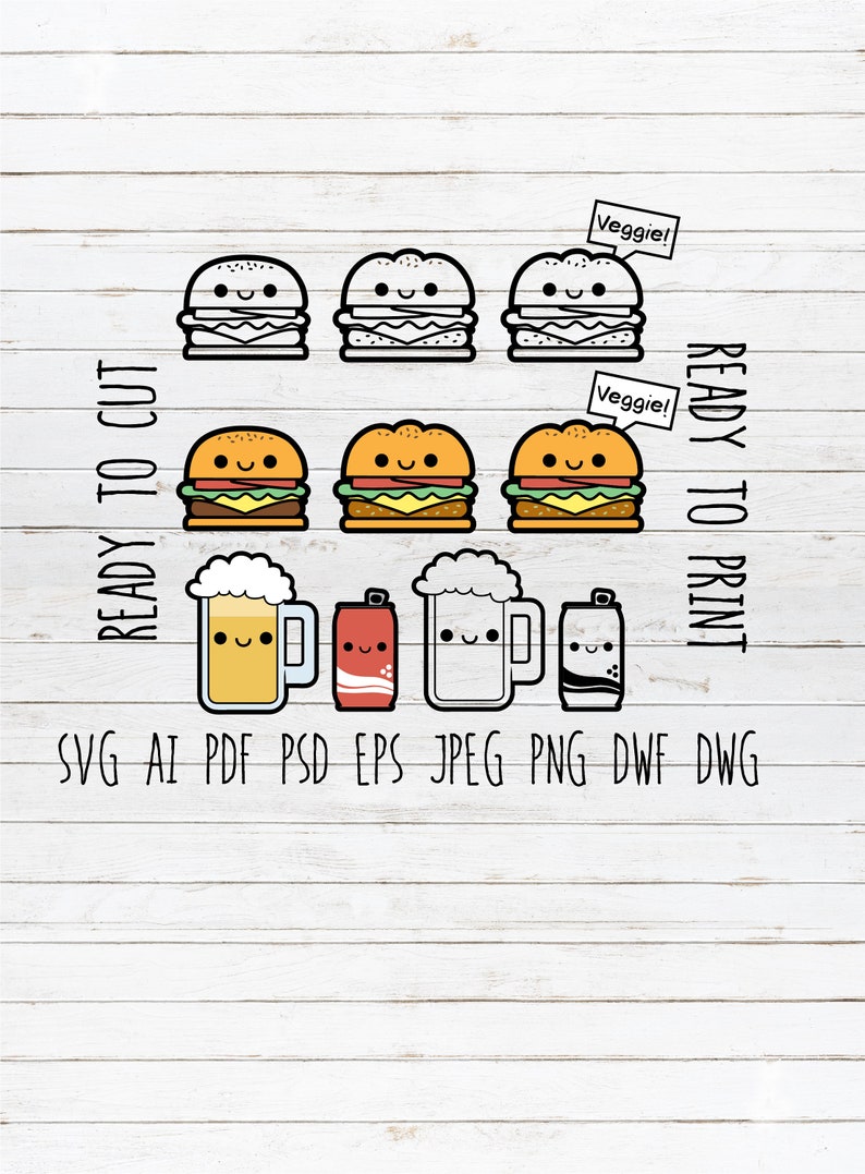 Fast Food Clipart Svg, Kawaii Printable Sticker Crafting Material Cut ...