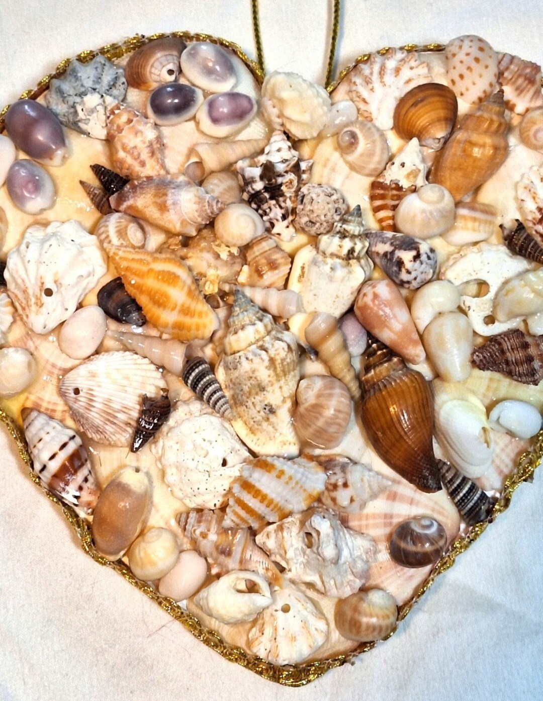 Seashell Heart Framed With Gold Braid, Then Completed With a Variety of ...