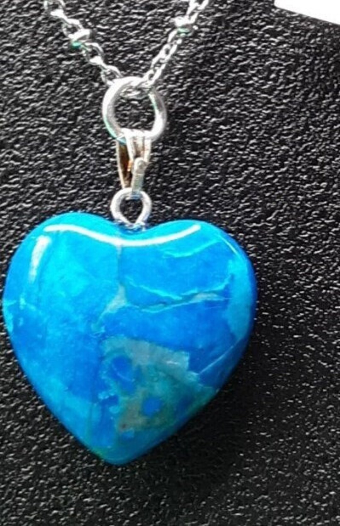 Blue Riverstone Heart Necklace Polished Gemstone Heart Hanging From a ...
