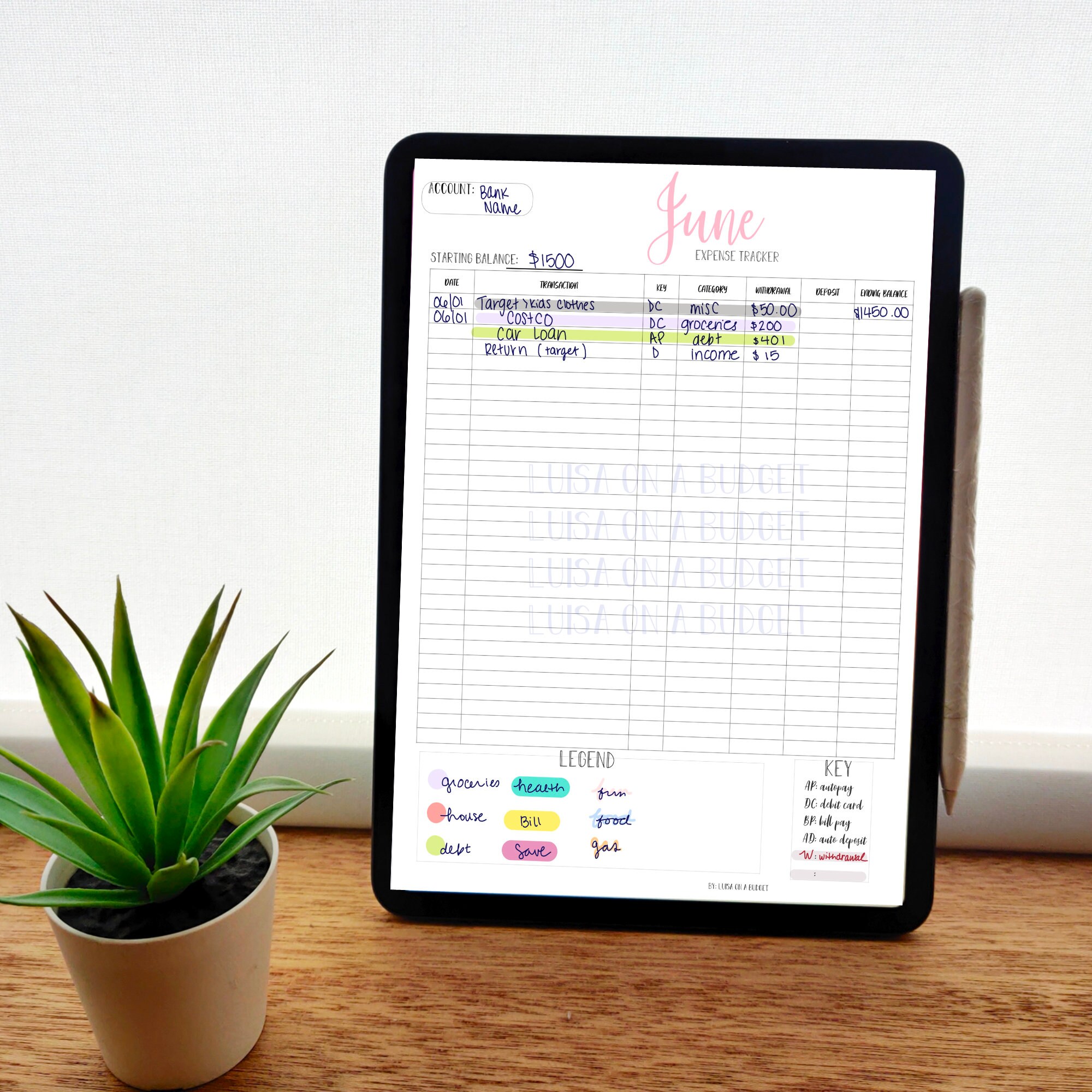 Pink Budget Expense Tracker With Key and Ledger, Digital PDF - Etsy