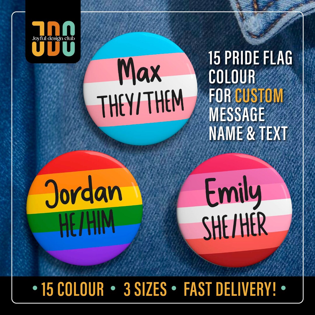 Custom Pride Flag Pronoun Pin: LGBTQ+ Pin Badge, Gender-inclusive ...