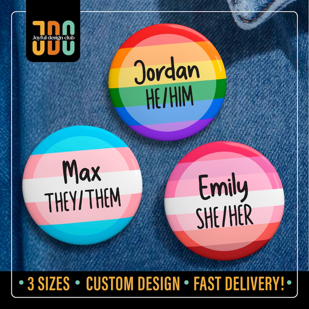 Custom Pride Flag Pronoun Pin Badge: Personalized LGBTQ+ Name Tag ...