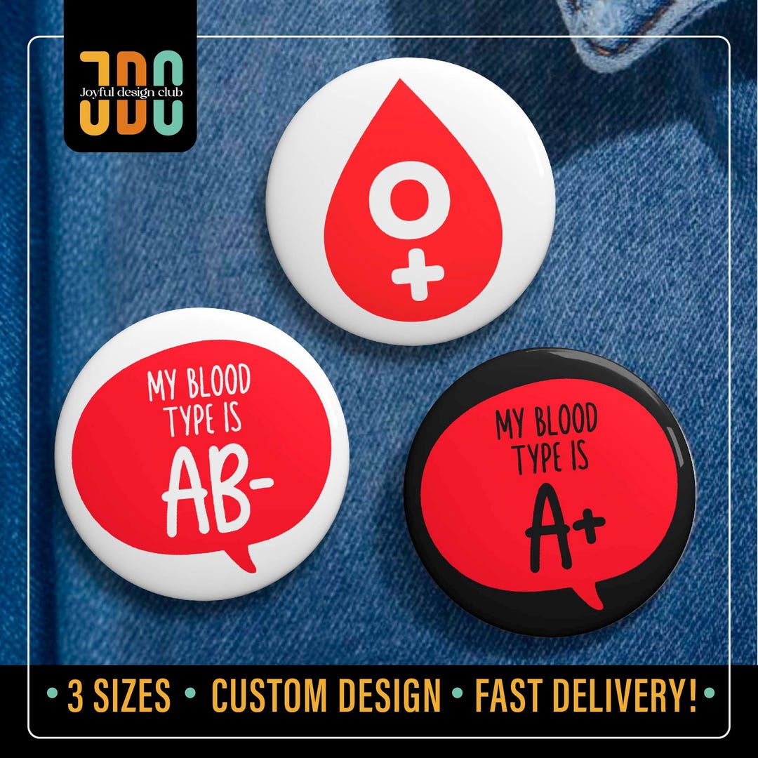 24 Blood Type Pin, My Blood Type is A+ A- B+ B- O+ O- AB+ AB- Badge ...