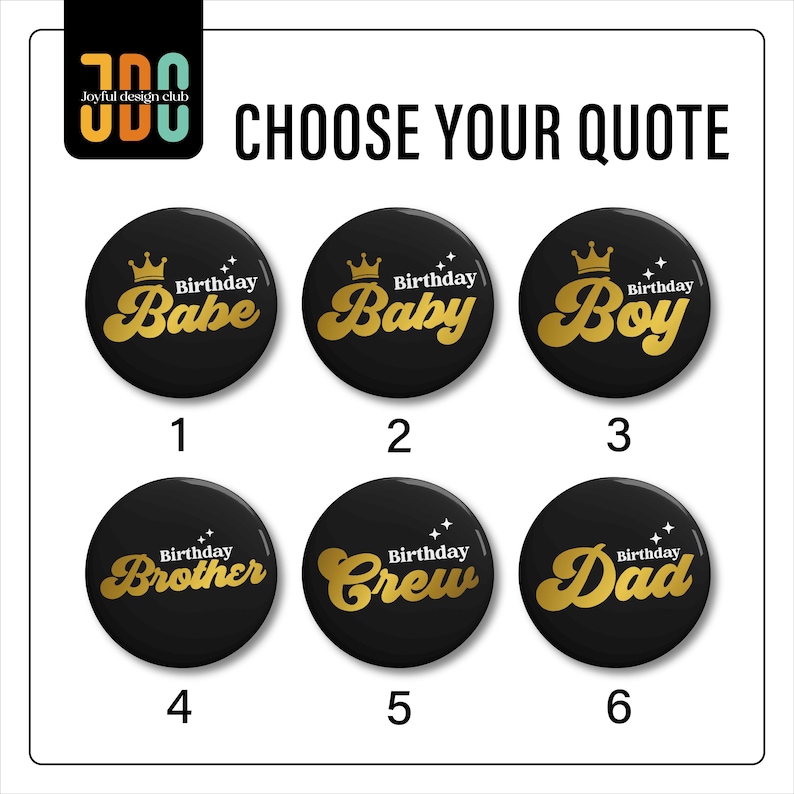 Personalized Birthday Pin: Custom Bday Crew Badge, Black & Gold Party ...