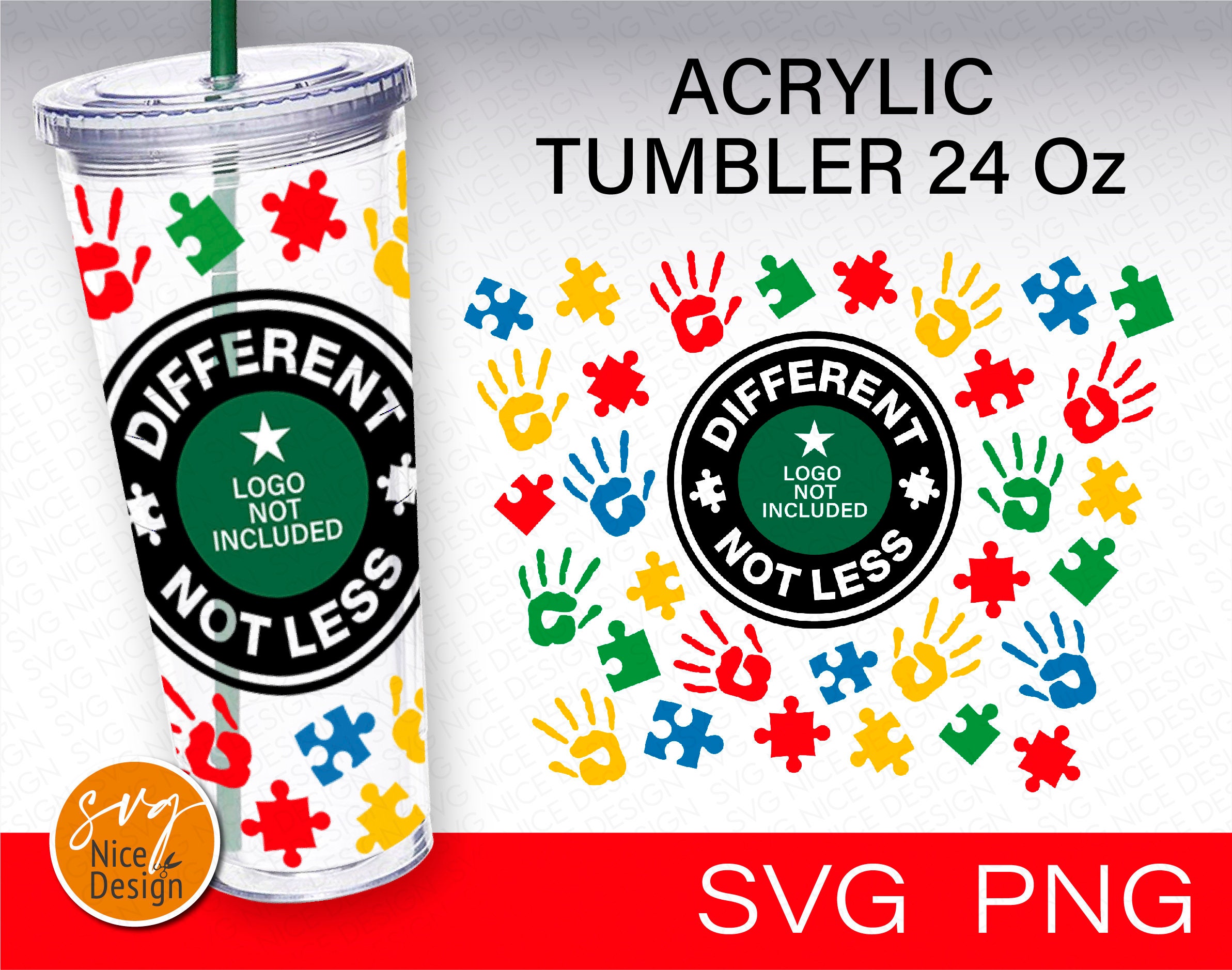 Different Not Less Acrylic Cup Svg Jigsaw Autism Awareness - Etsy