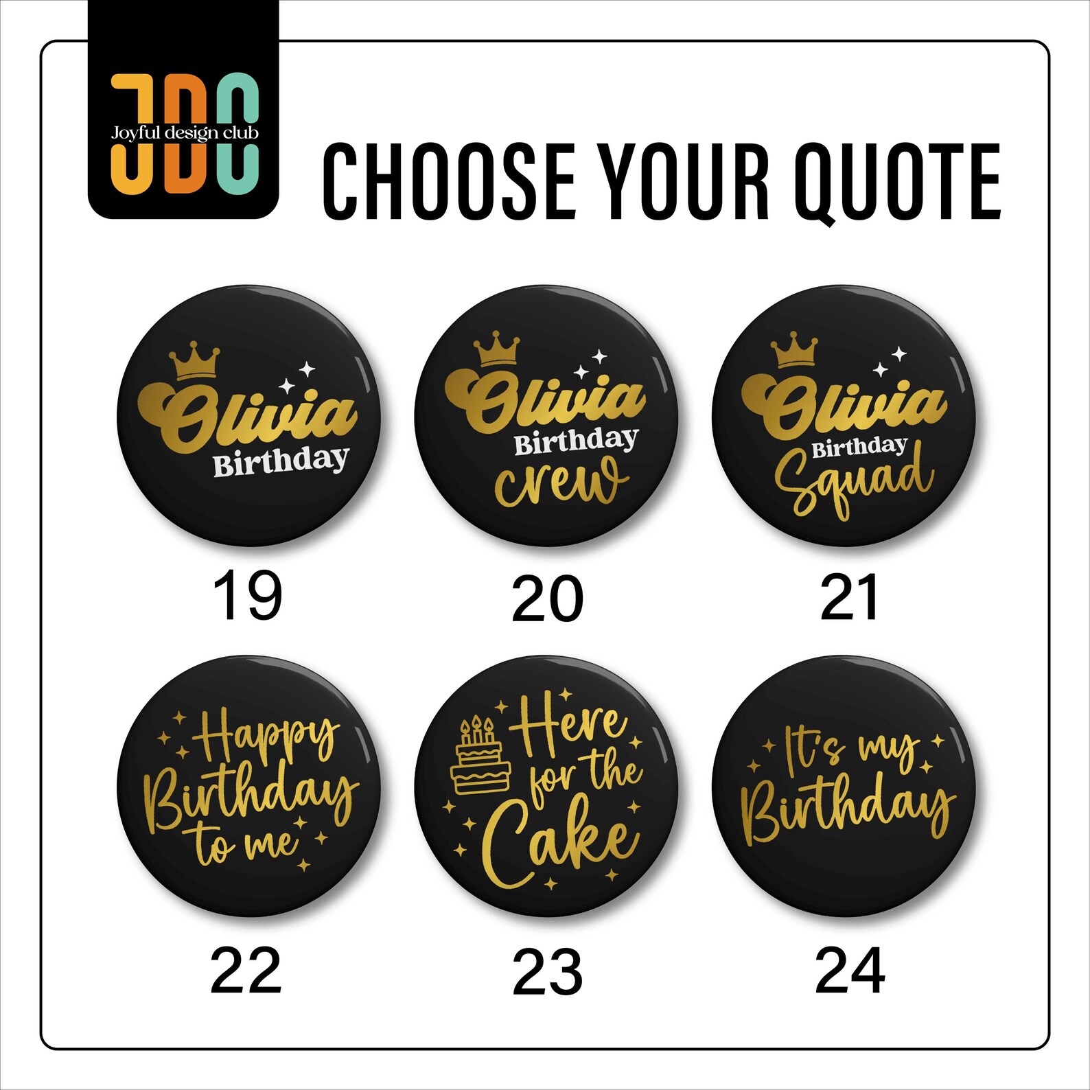 Personalized Birthday Pin: Custom Bday Crew Badge, Black & Gold Party ...