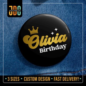 Personalized Birthday Pin: Custom Bday Crew Badge, Black & Gold Party ...
