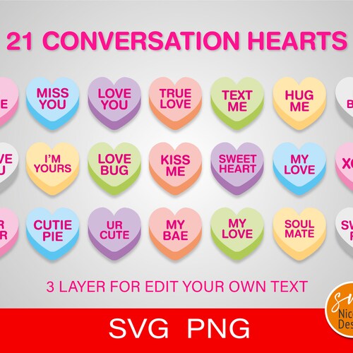 21 Conversation Hearts SVG Bundle Cute Candy Heart SVG Love | Etsy