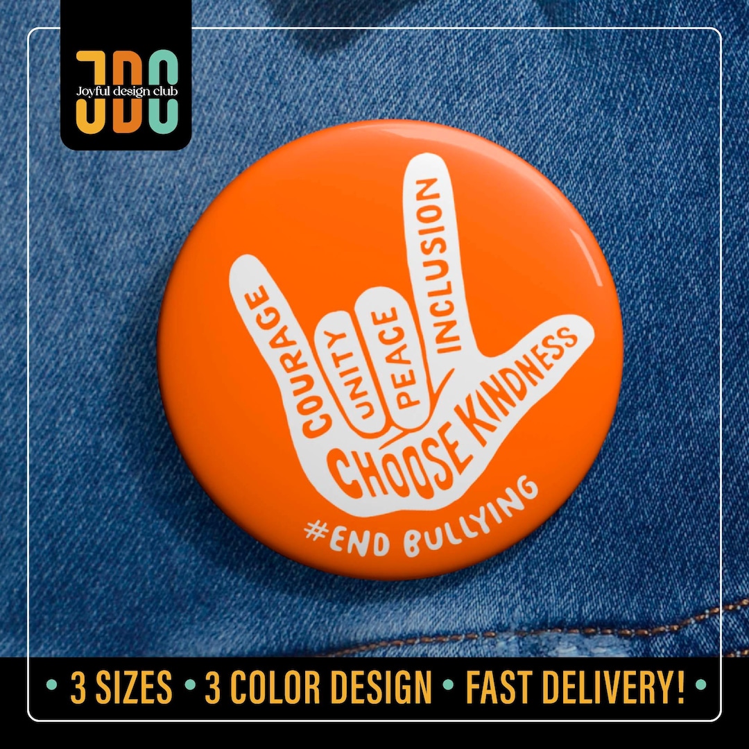 End Bullying Hand Sign Pin Button, Orange Day Pins, Anti Bullying Pin ...