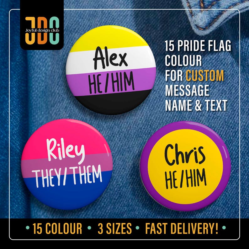Custom Pride Flag Pronoun Pin: LGBTQ+ Pin Badge, Gender-inclusive ...